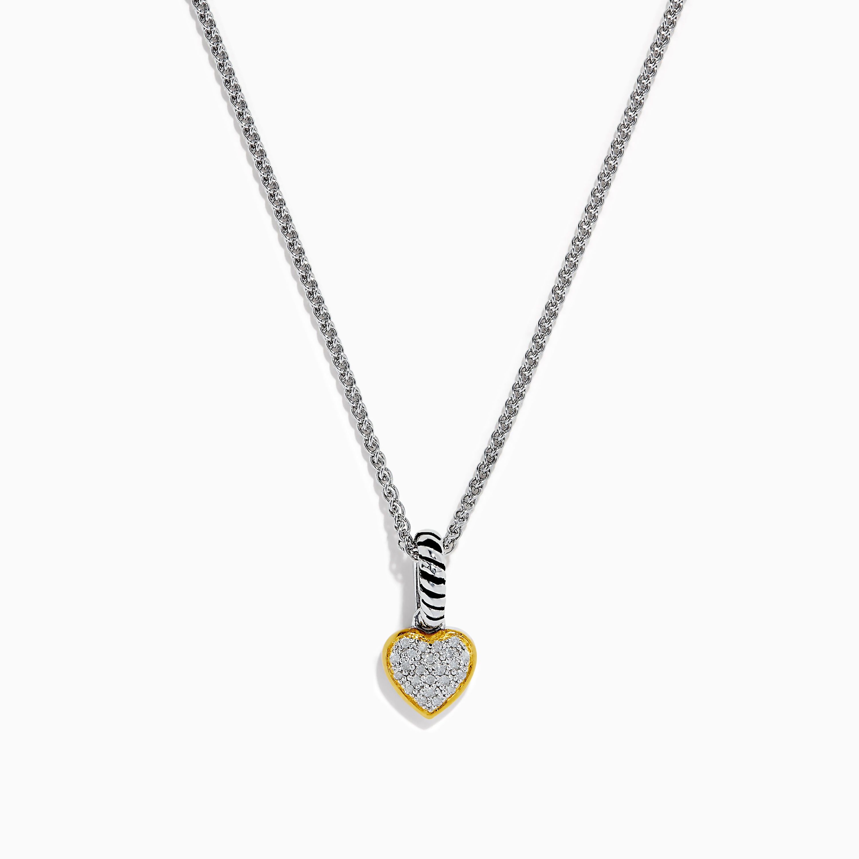 925 Sterling Silver and 18K Yellow Gold Diamond Heart Pendant ...
