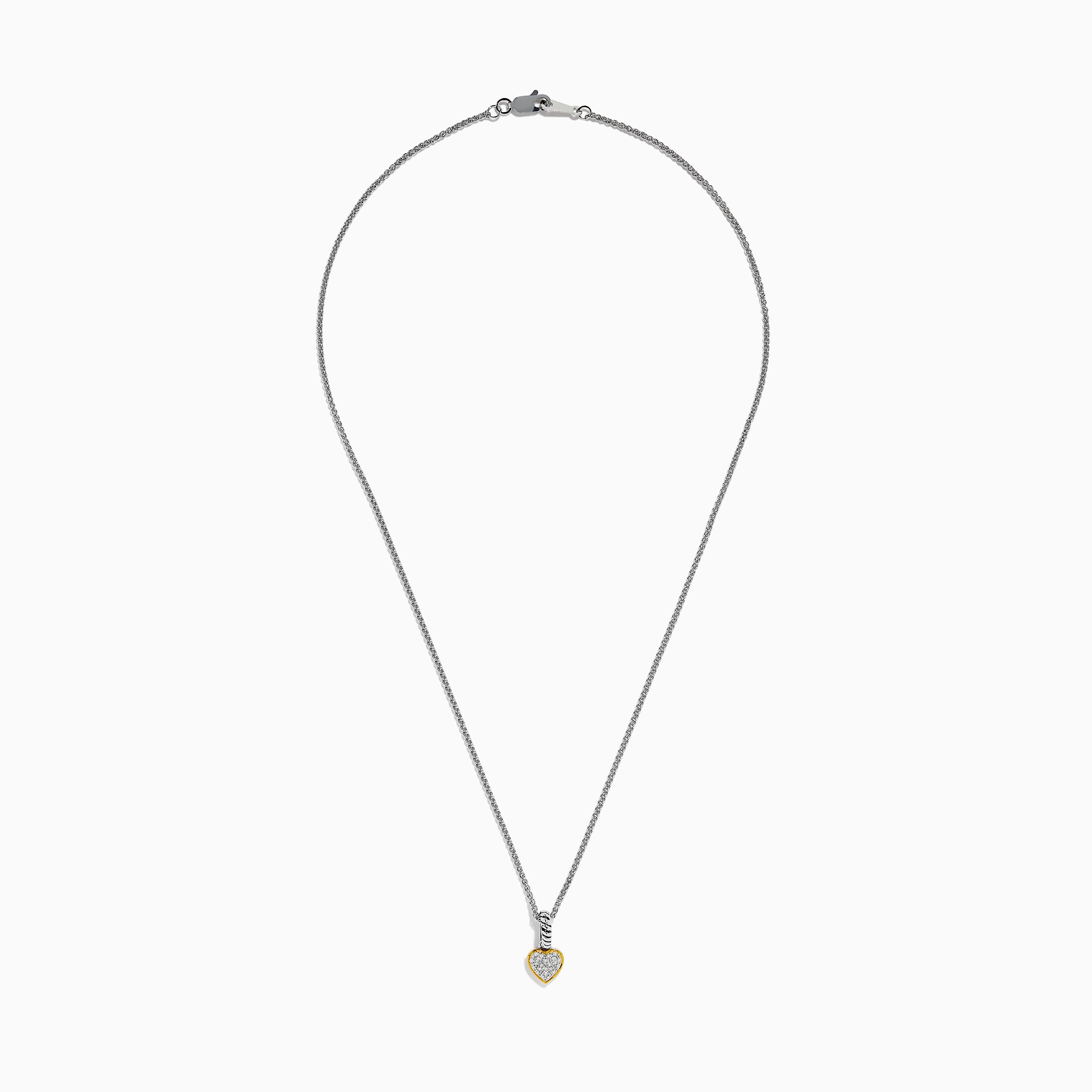 925 Sterling Silver and 18K Yellow Gold Diamond Heart Pendant ...