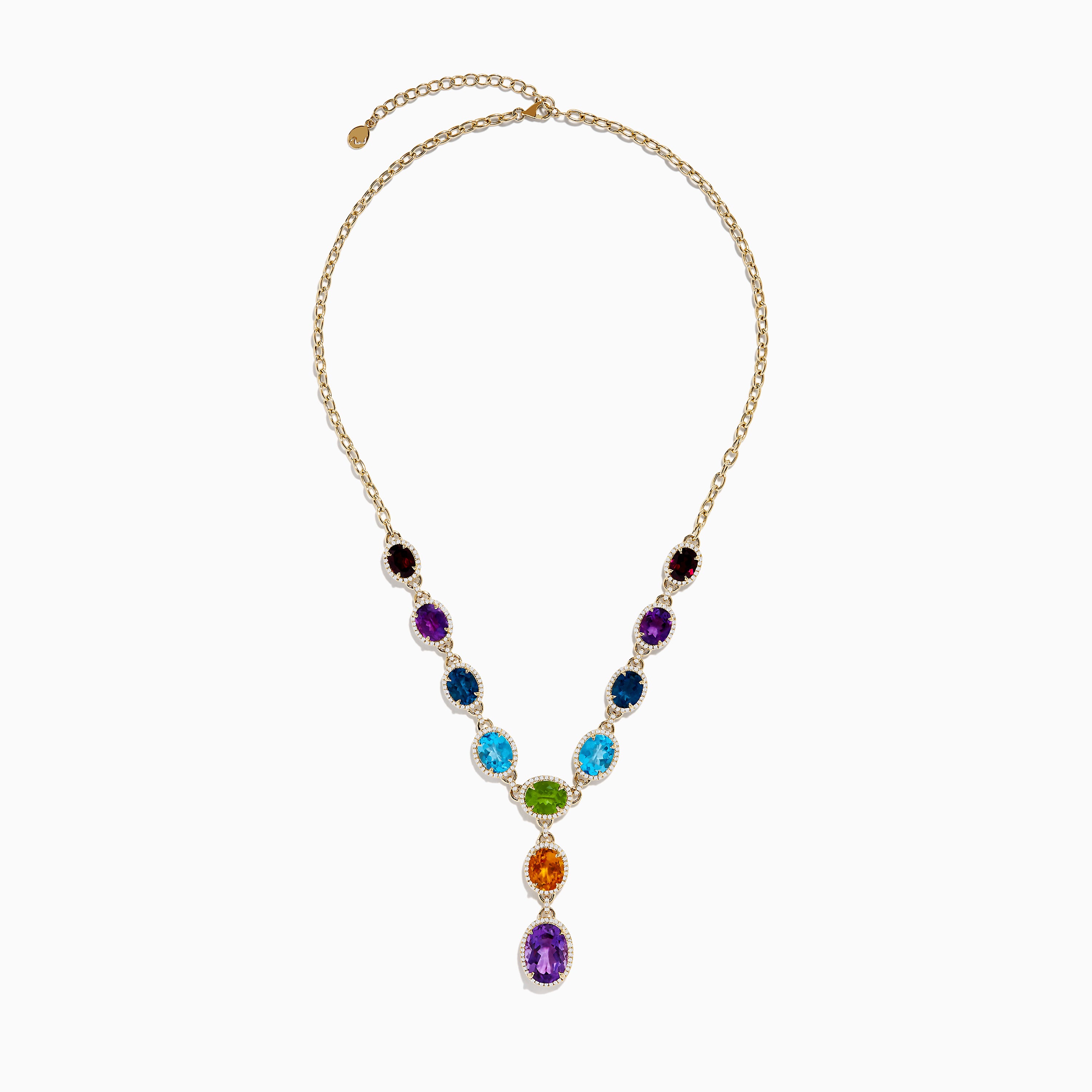 Mosaic 14K Yellow Gold Diamond and Multi Color Gemstone Statement Neck ...