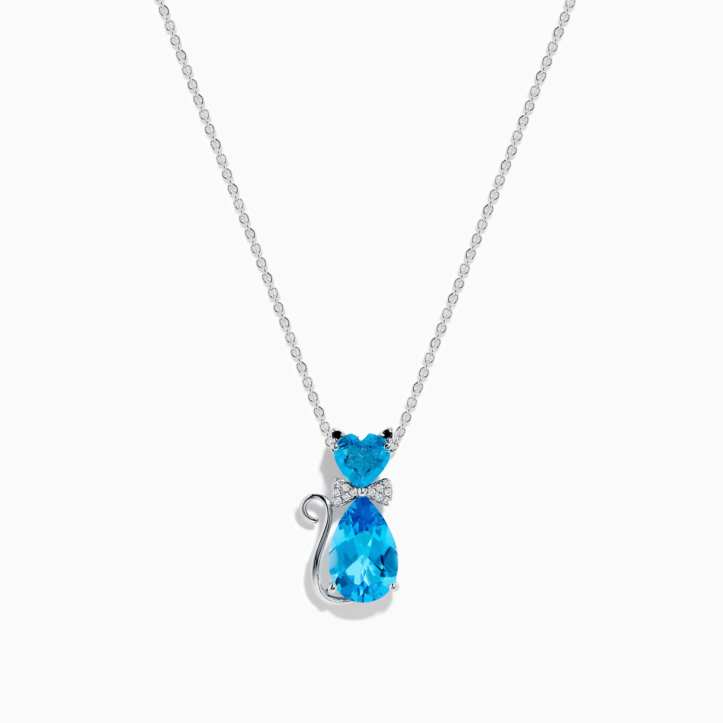 Novelty 14K White Gold Blue Topaz and Diamond Cat Pendant – effyjewelry.com