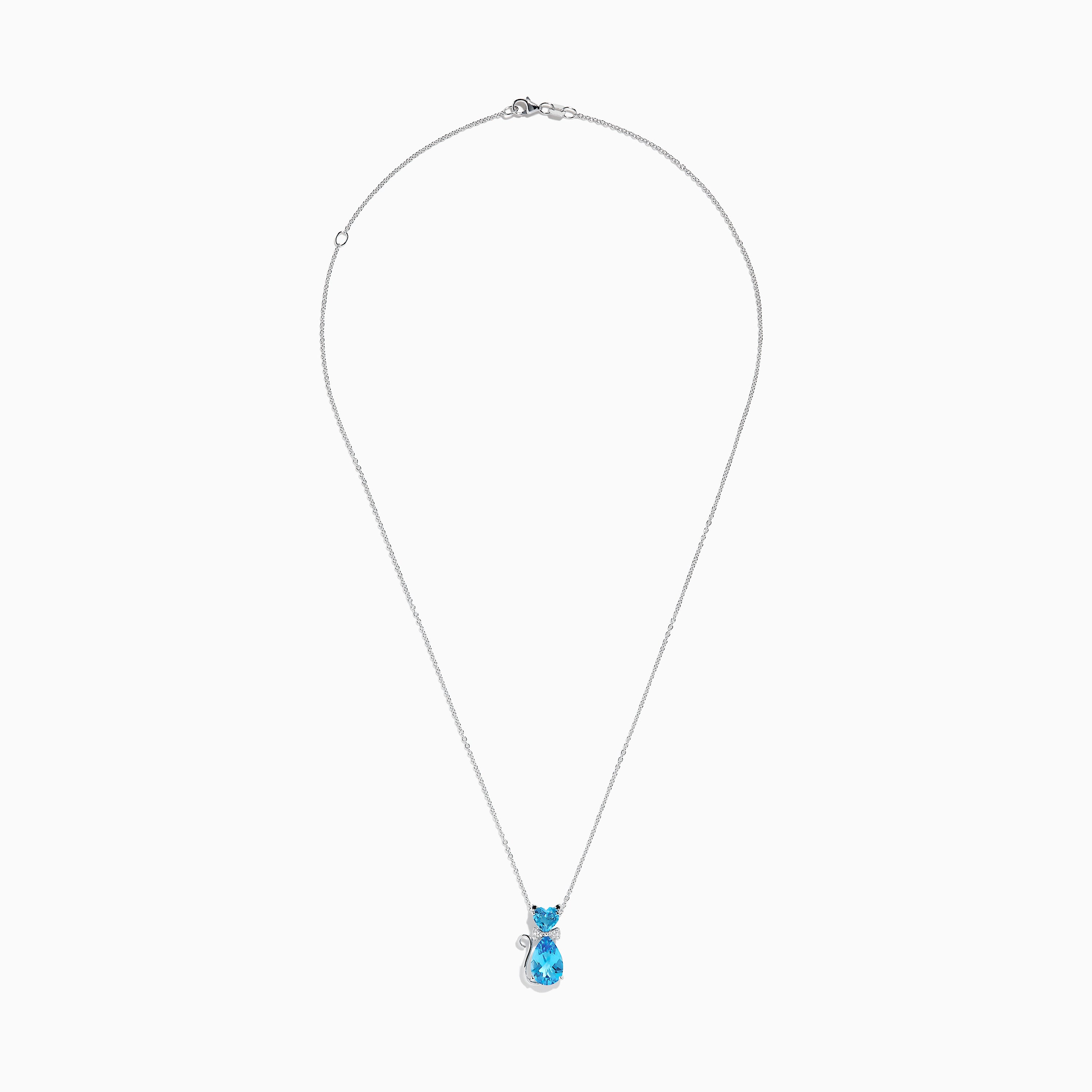 Novelty 14K White Gold Blue Topaz and Diamond Cat Pendant – effyjewelry.com
