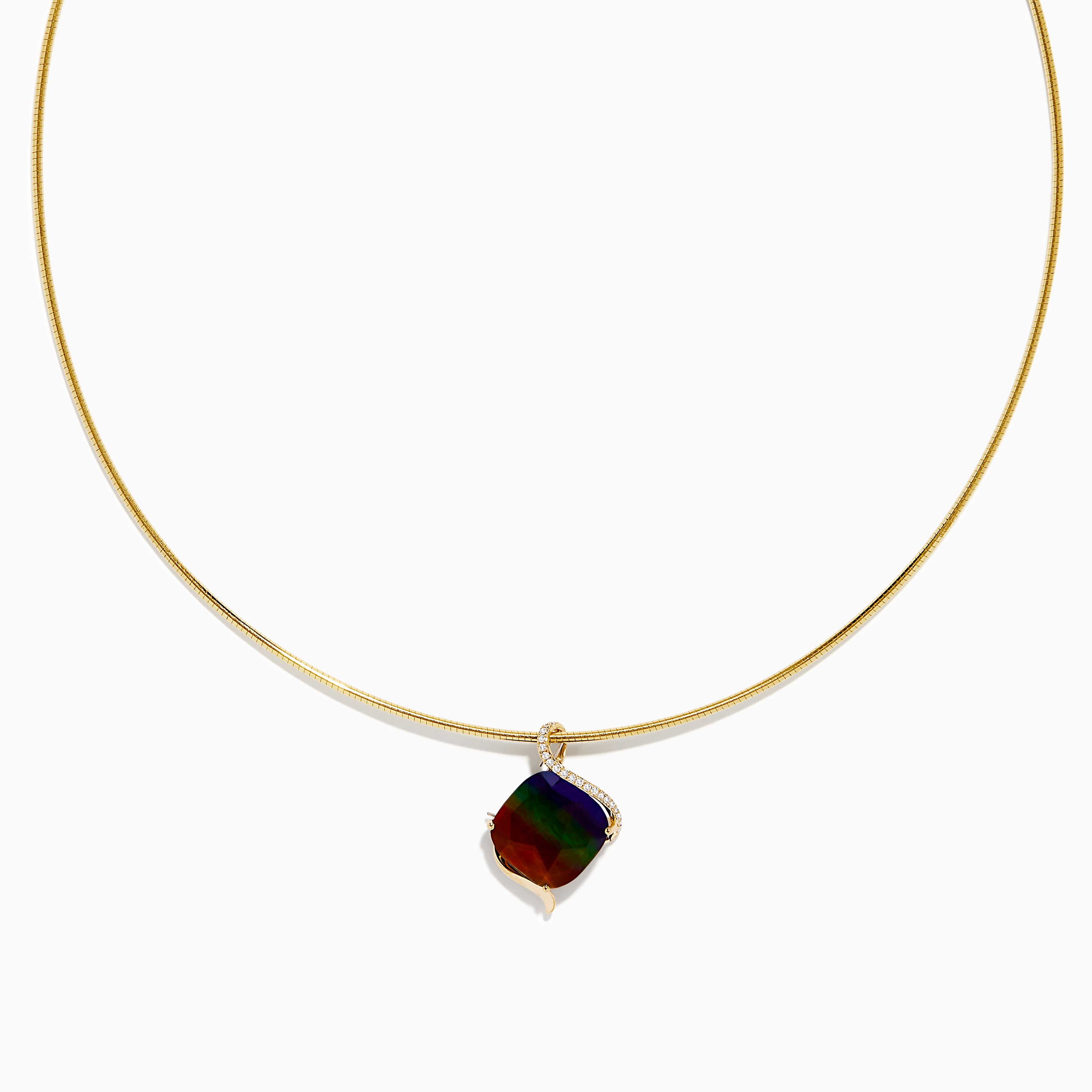 14K Yellow Gold Ammolite and Diamond Snake Chain Pendant – effyjewelry.com