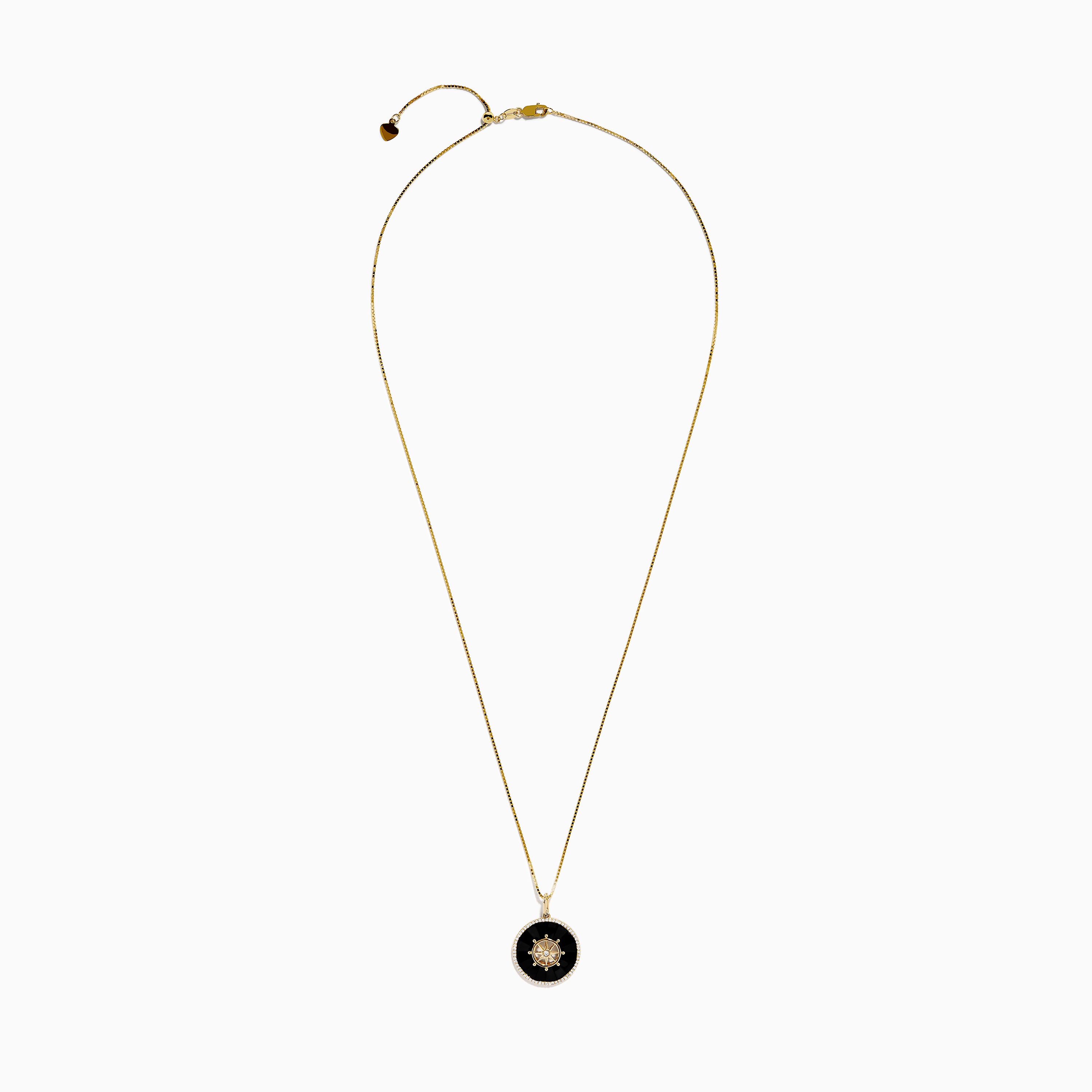 Novelty 14K Yellow Gold Onyx and Diamond Compass Disc Pendant ...