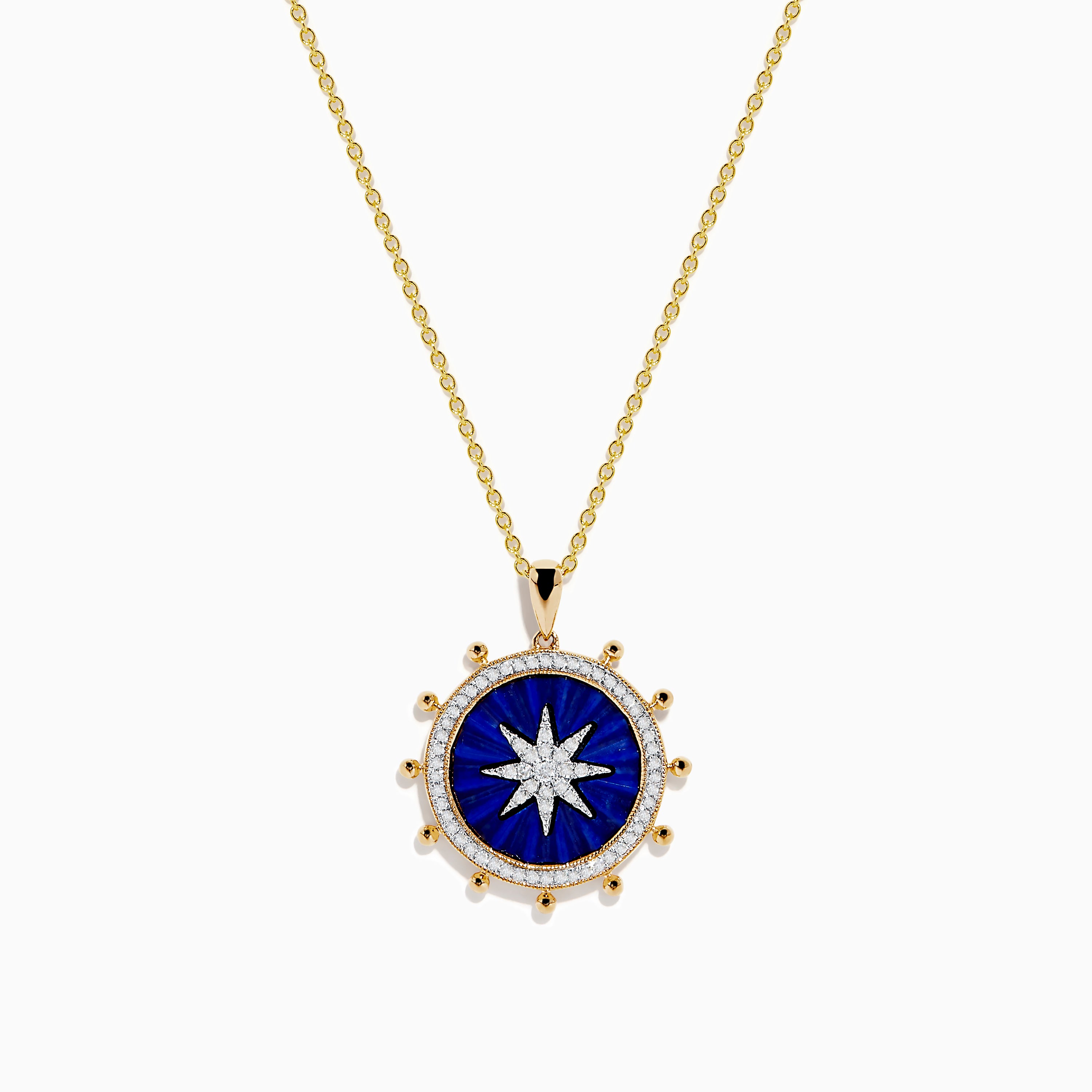 Seaside 14K Yellow Gold Lapis and Diamond Compass Pendant – effyjewelry.com