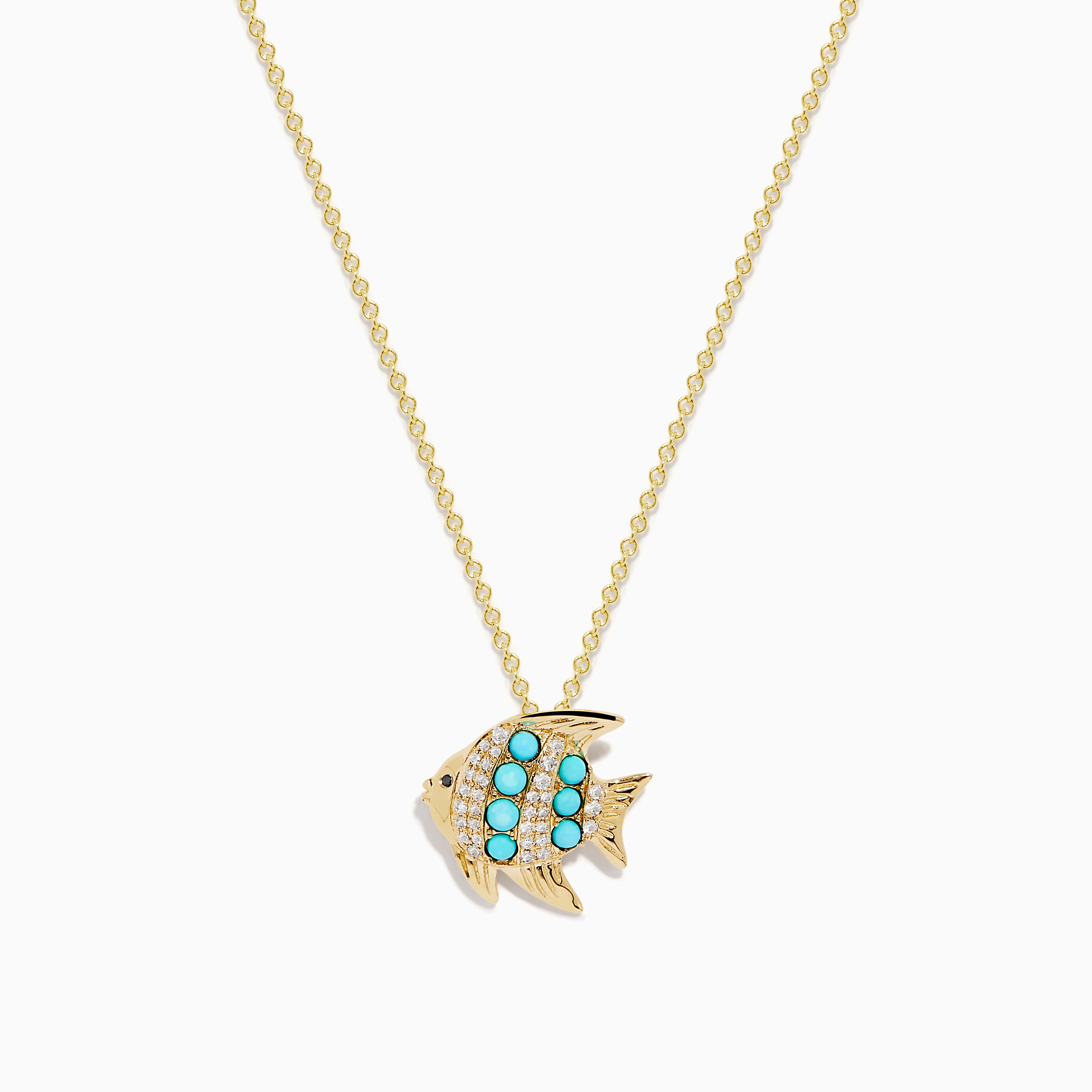 Seaside 14K Yellow Gold Turquoise and Diamond Fish Pendant ...
