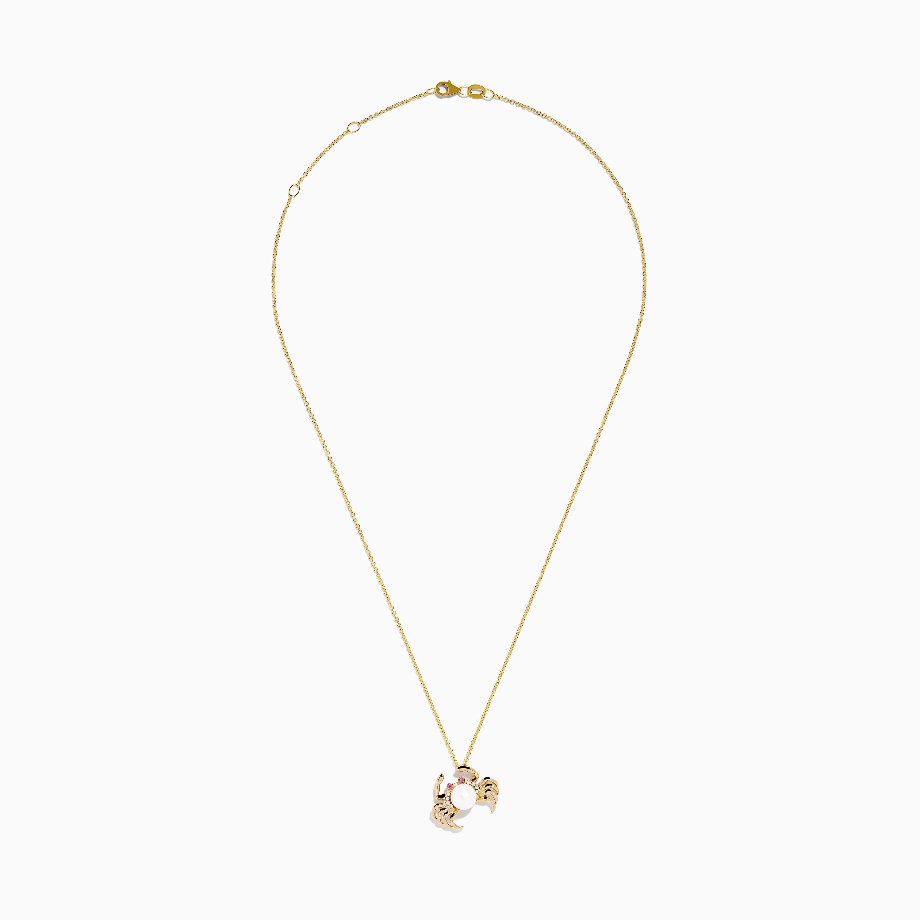 14K Yellow Gold Freshwater Pearl, Pink Sapphire and Diamond Crab Penda ...