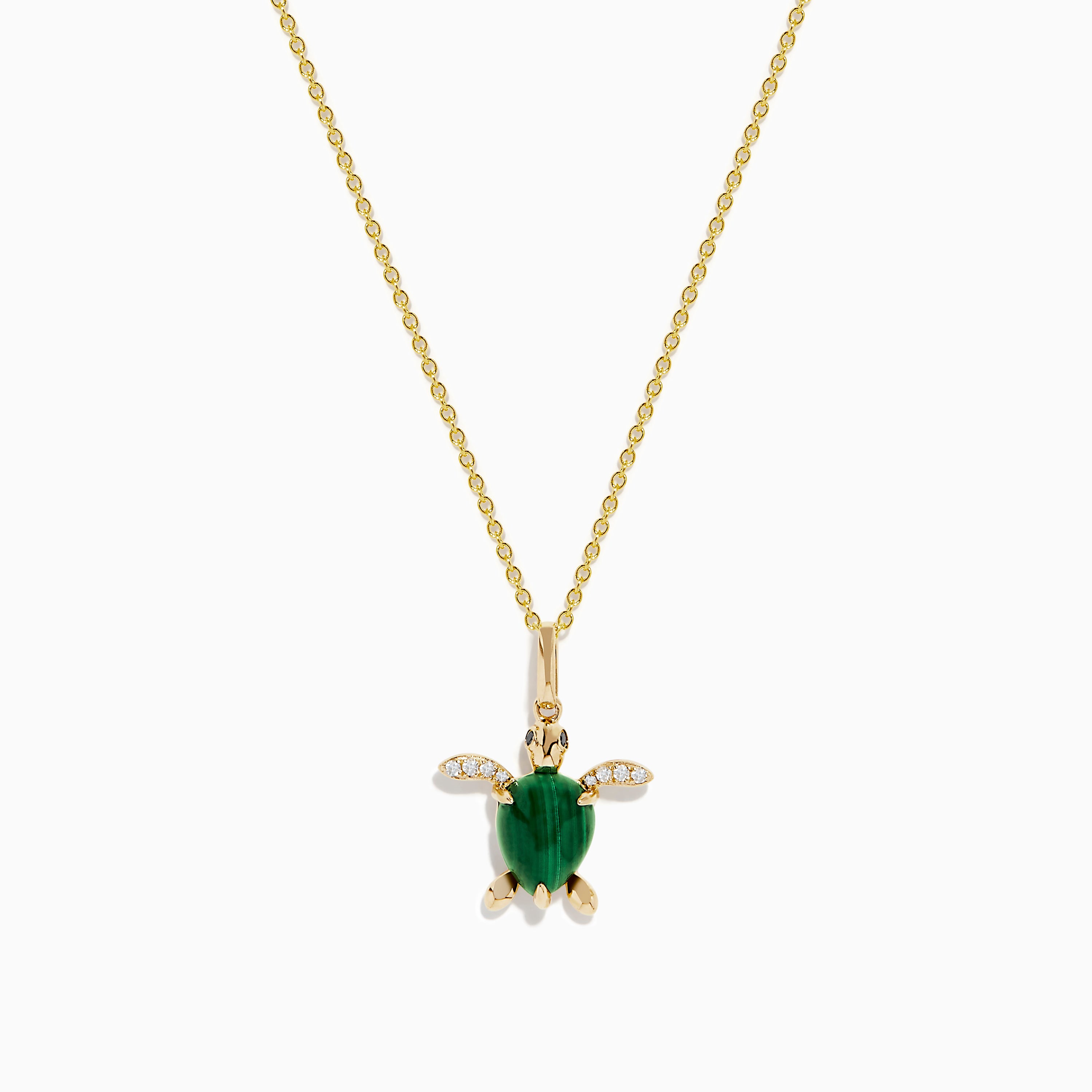 Seaside 14K Yellow Gold Malachite and Diamond Turtle Pendant ...