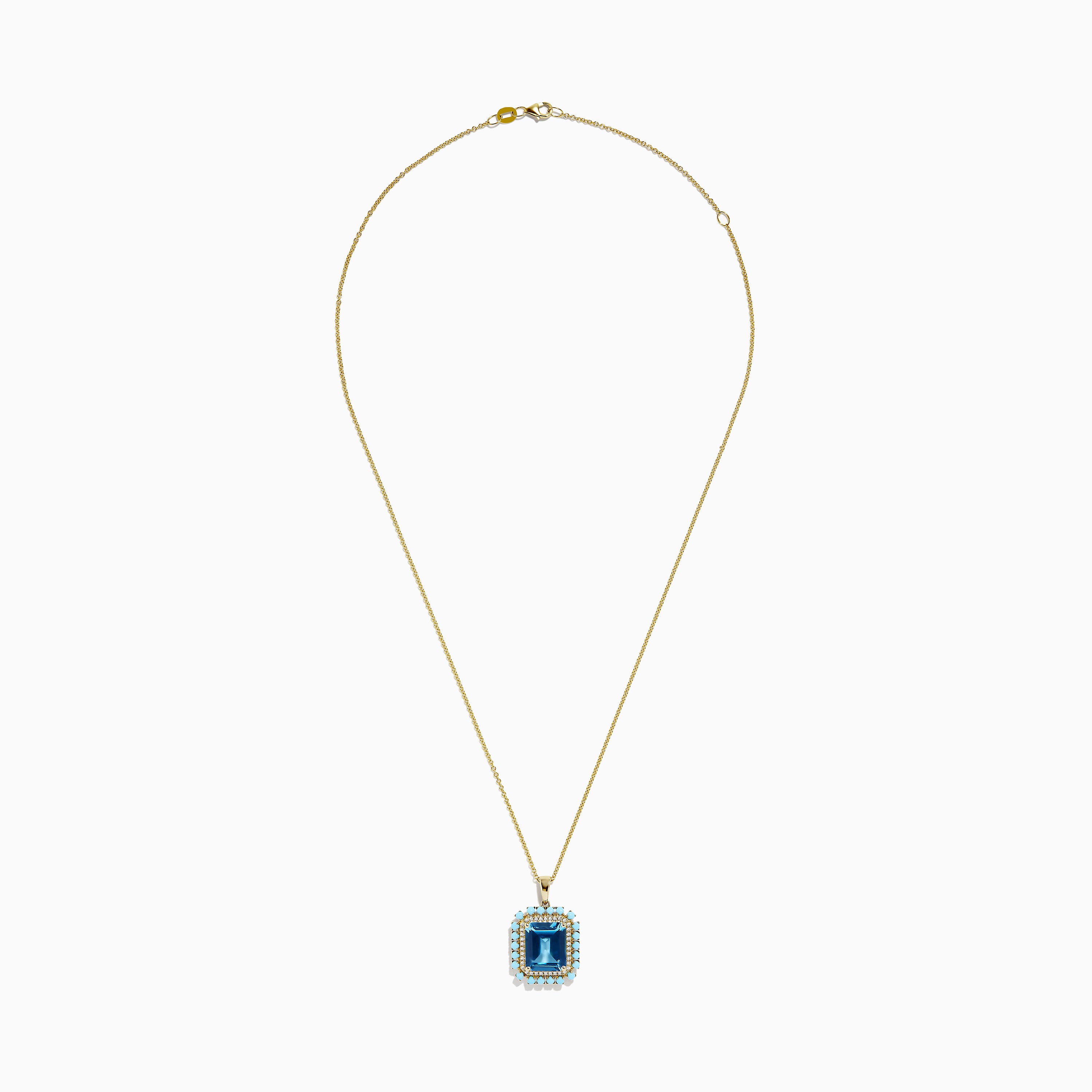 14K Yellow Gold Blue Topaz, Turquoise and Diamond Pendant – effyjewelry.com