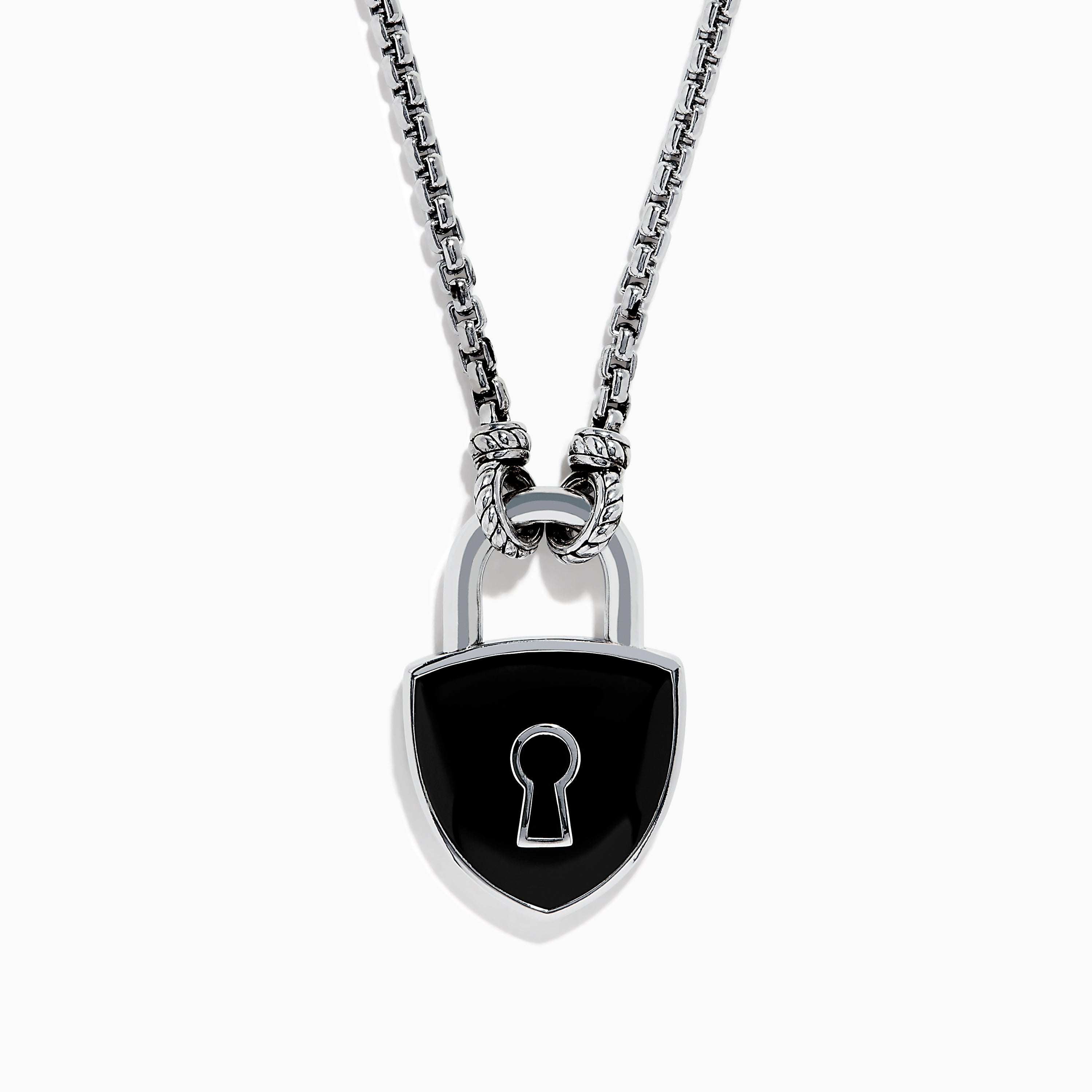 Men's 925 Sterling Silver Onyx Lock Pendant – effyjewelry.com