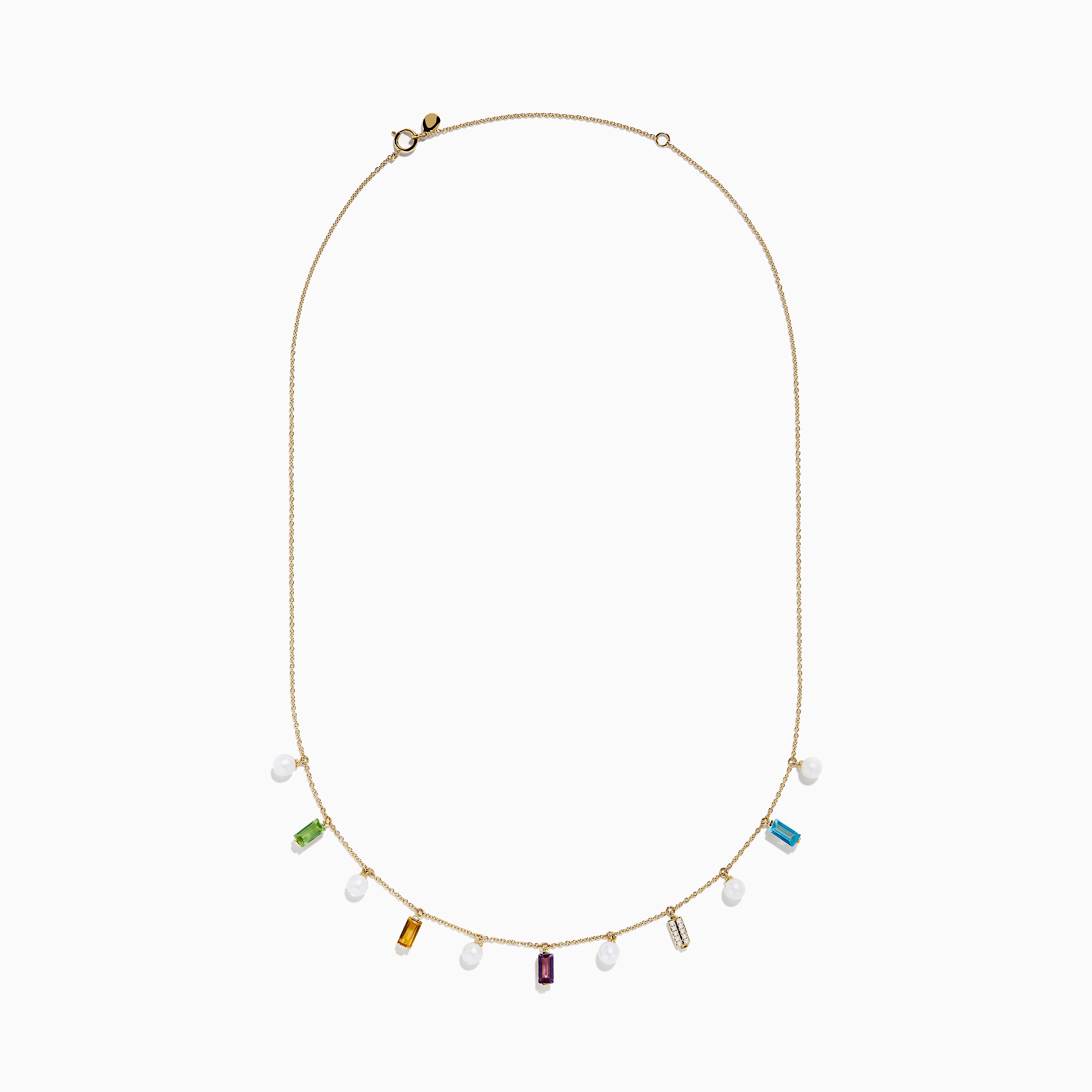 Mosaic 14K Yellow Multi Color Gemstone Freshwater Pearl and Diamond Ne ...