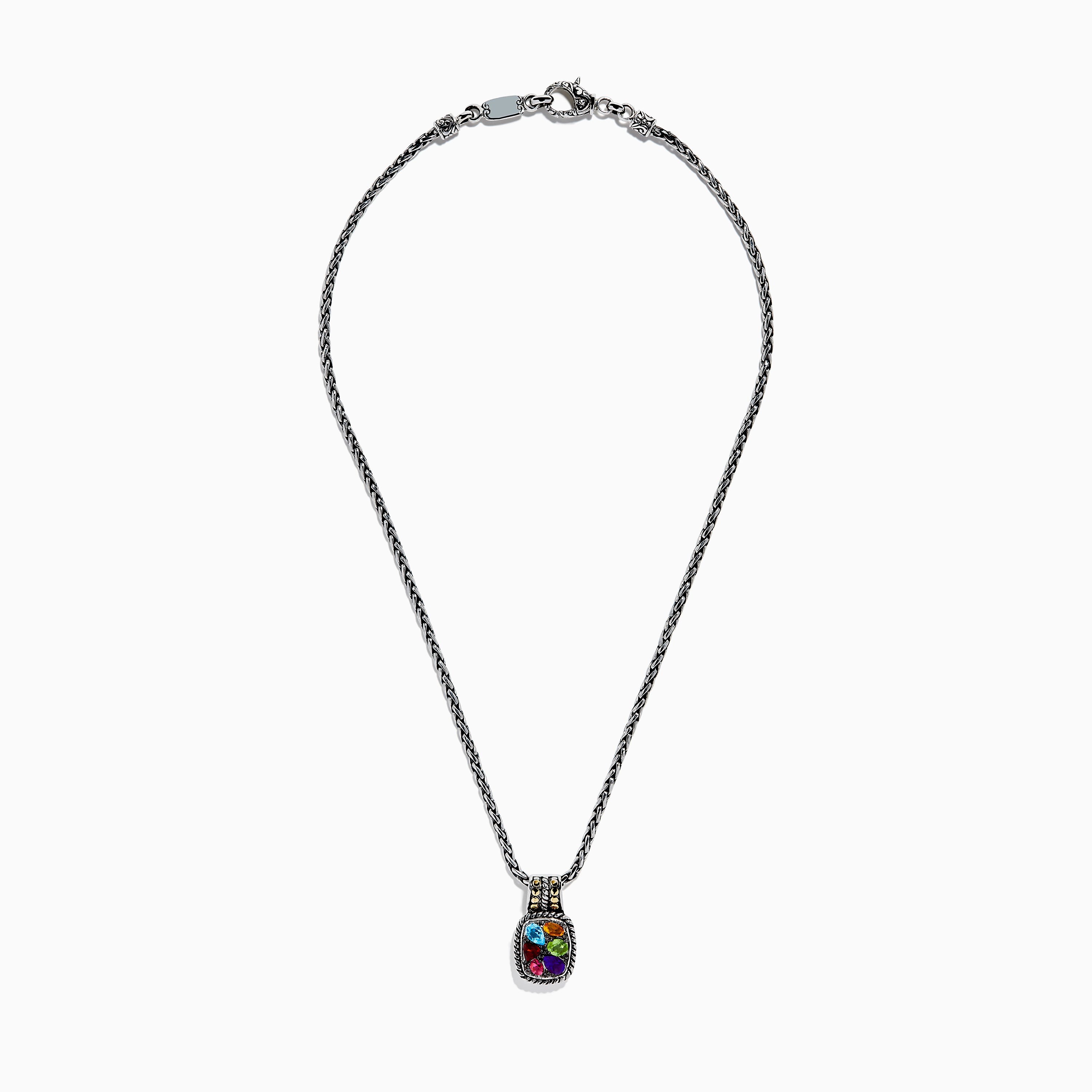 Mosaic 925 Sterling Silver and 18K Yellow Gold Multi Color Gemstone Pe ...