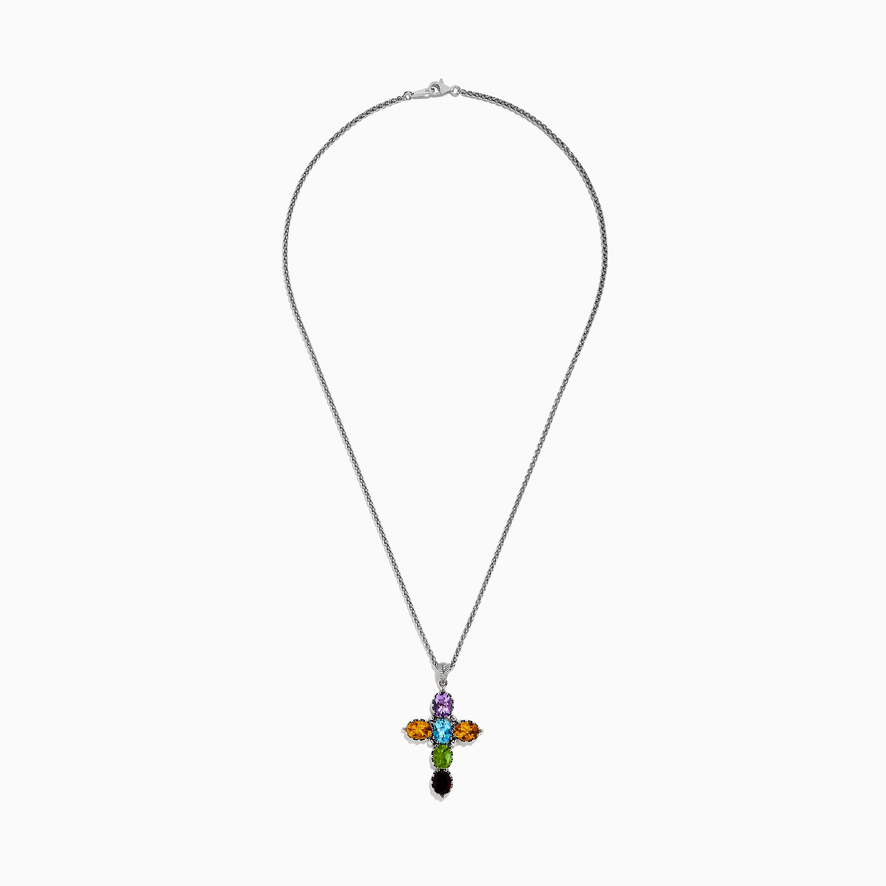 Mosaic 925 Sterling Silver Multi Gemstone Cross Pendant – effyjewelry.com