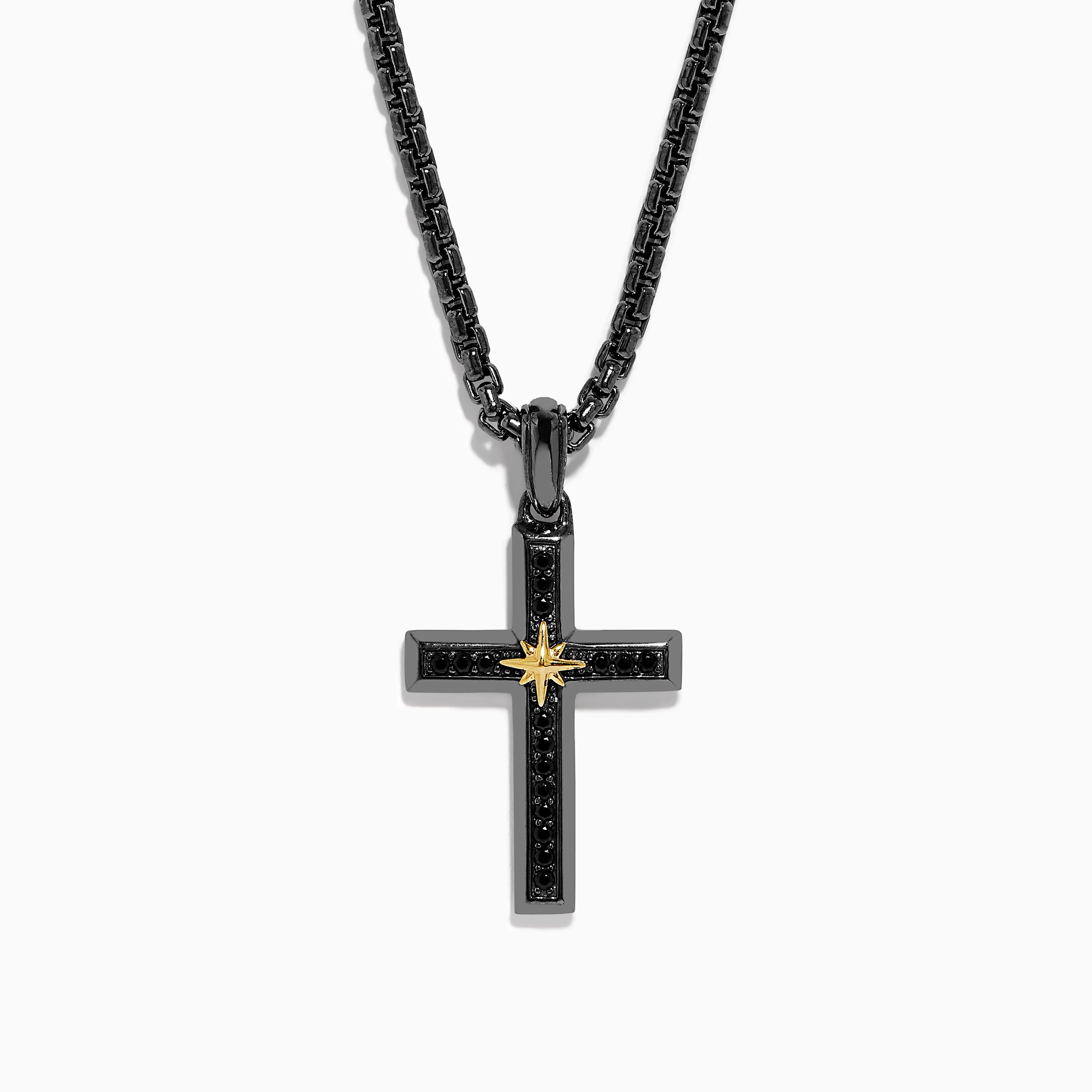 Men's Rhodium Sterling Silver and Yellow Gold Plated Spinel Cross Pend ...