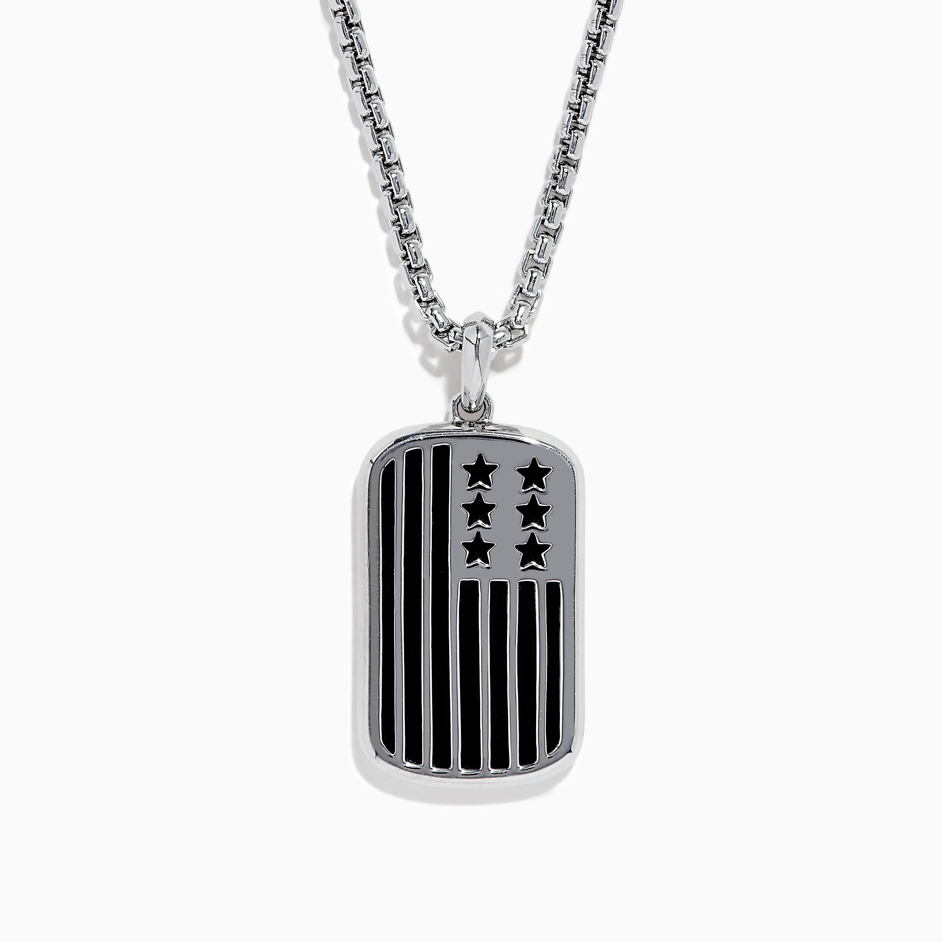 Men's 925 Sterling Silver Onyx Flag Dog Tag Pendant – effyjewelry.com