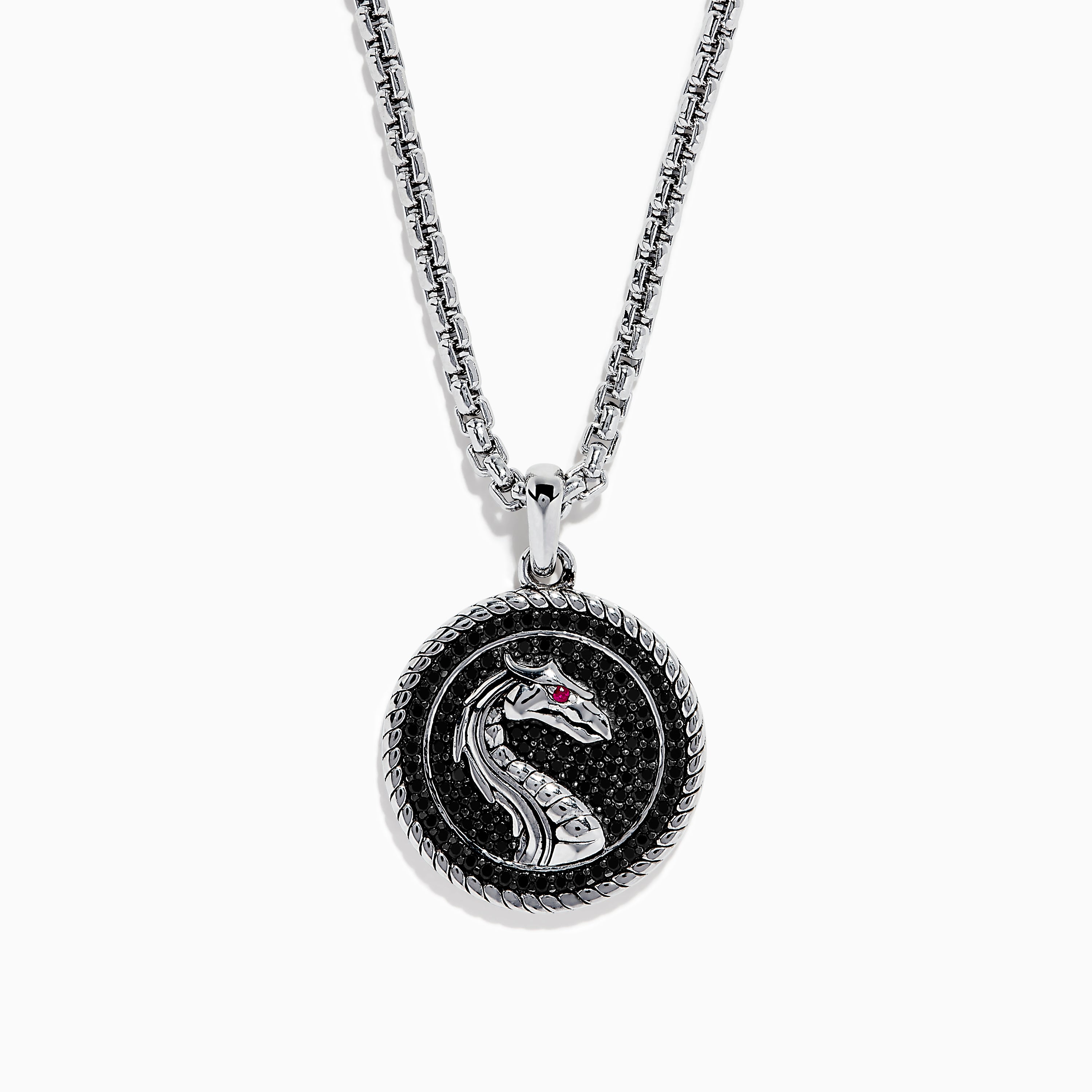 Men's 925 Sterling Silver Black Spinel and Ruby Pendant – effyjewelry.com