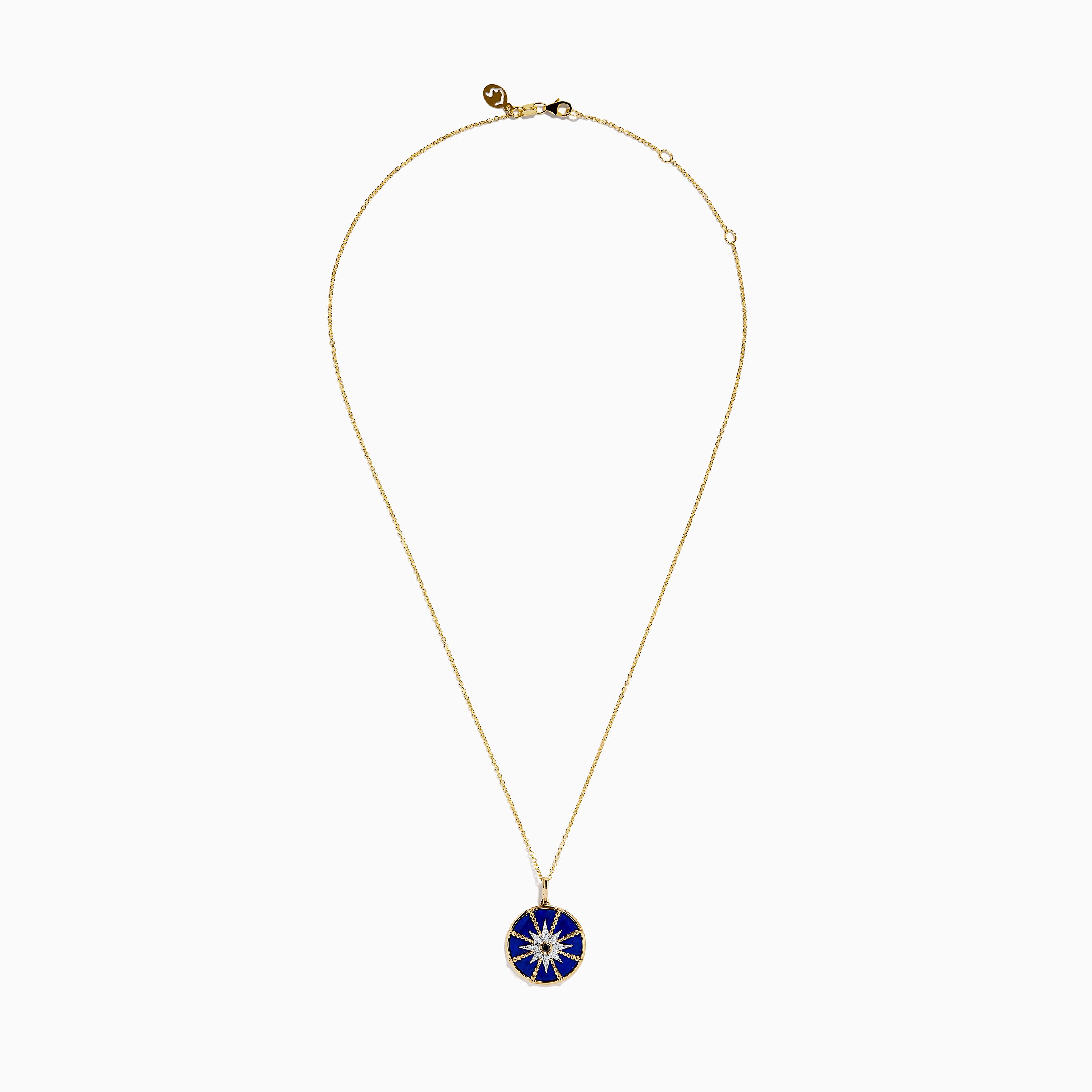 14K Yellow Gold Lapis, White and Black Diamond Compass Pendant ...