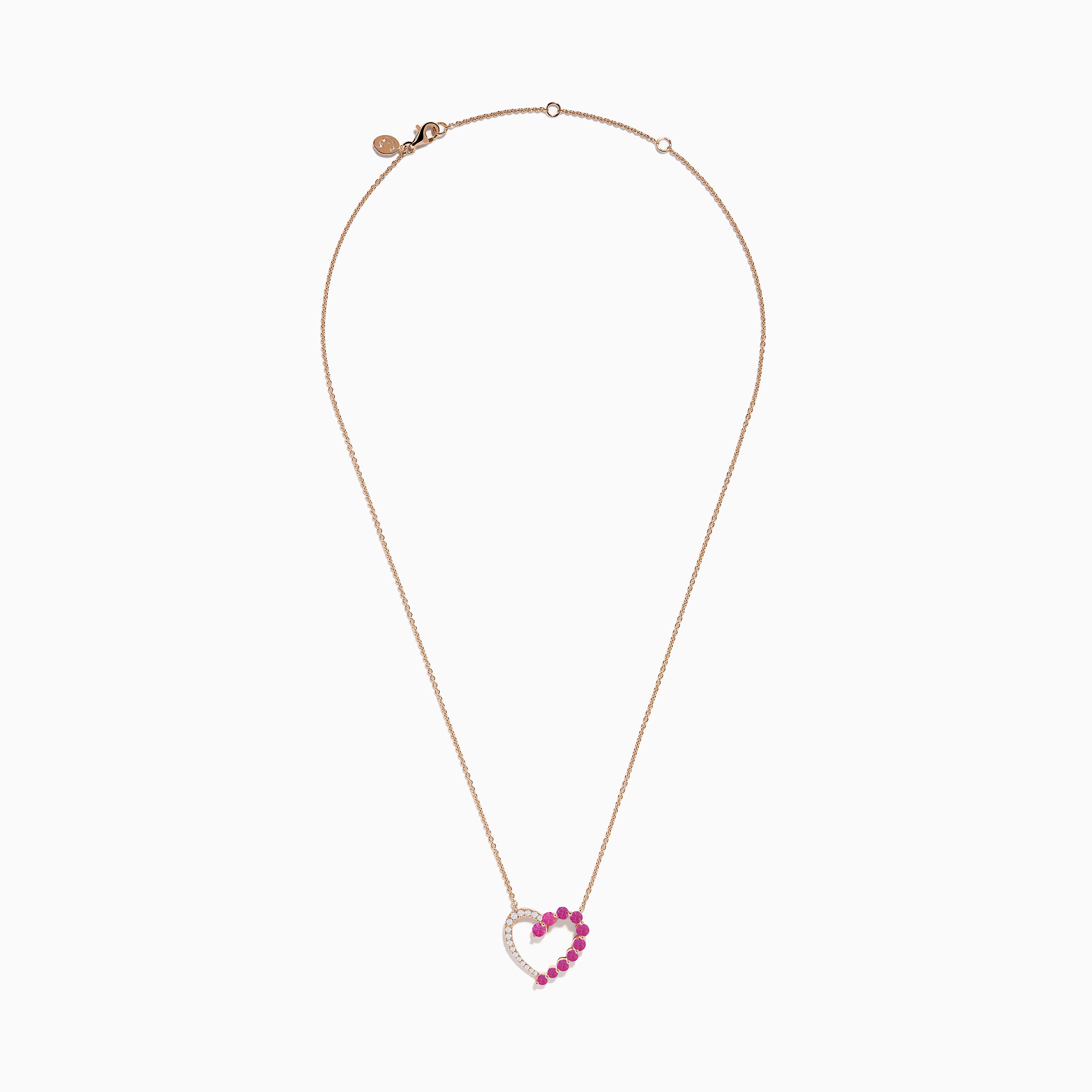 14K Rose Gold Pink Sapphire and Diamond Open Heart Necklace ...
