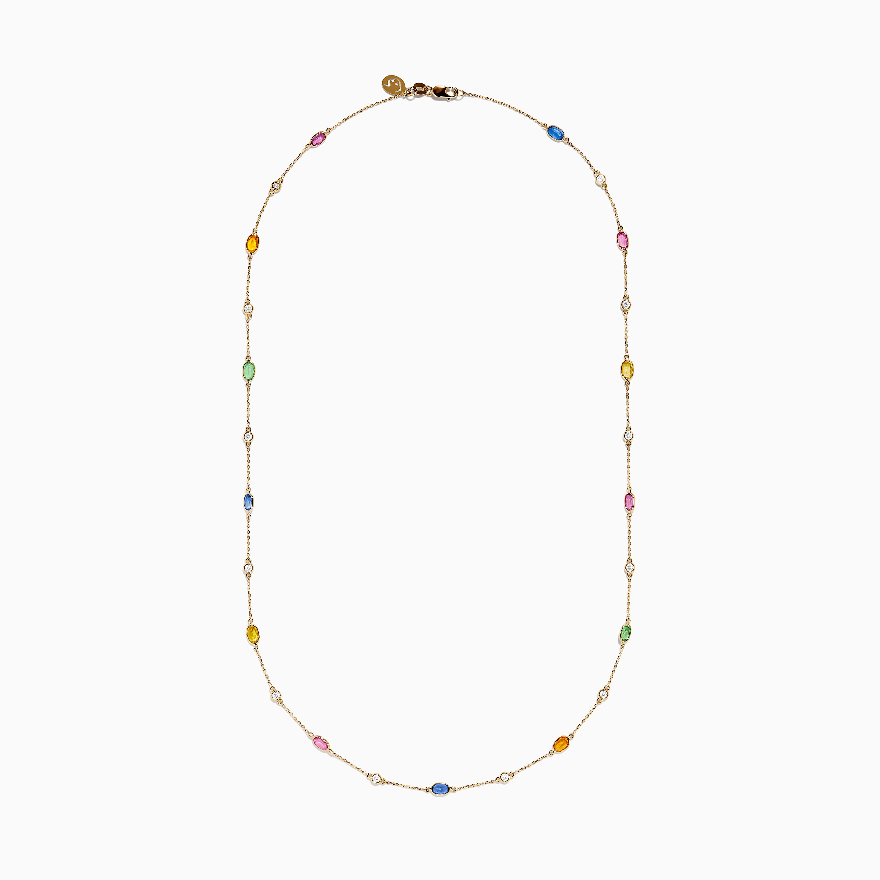 14K Yellow Gold Multi Sapphire and Diamond Station Necklace ...