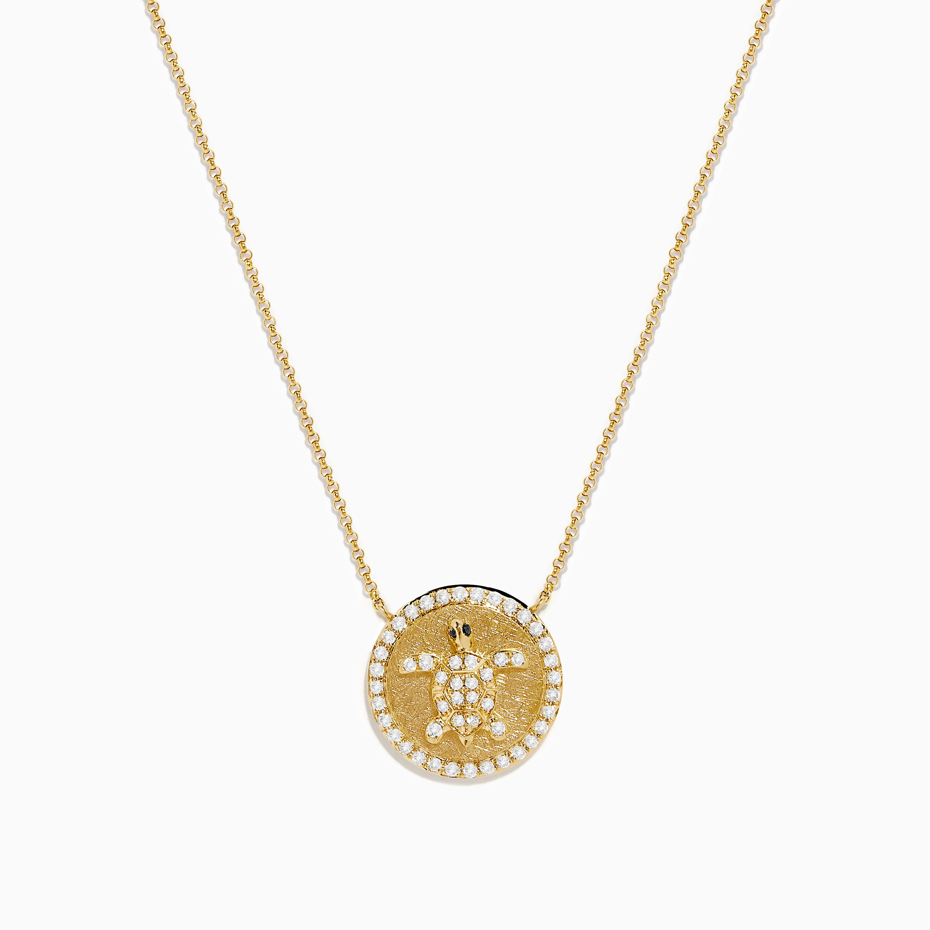 Seaside 14K Yellow Gold White and Black Diamond Turtle Necklace ...
