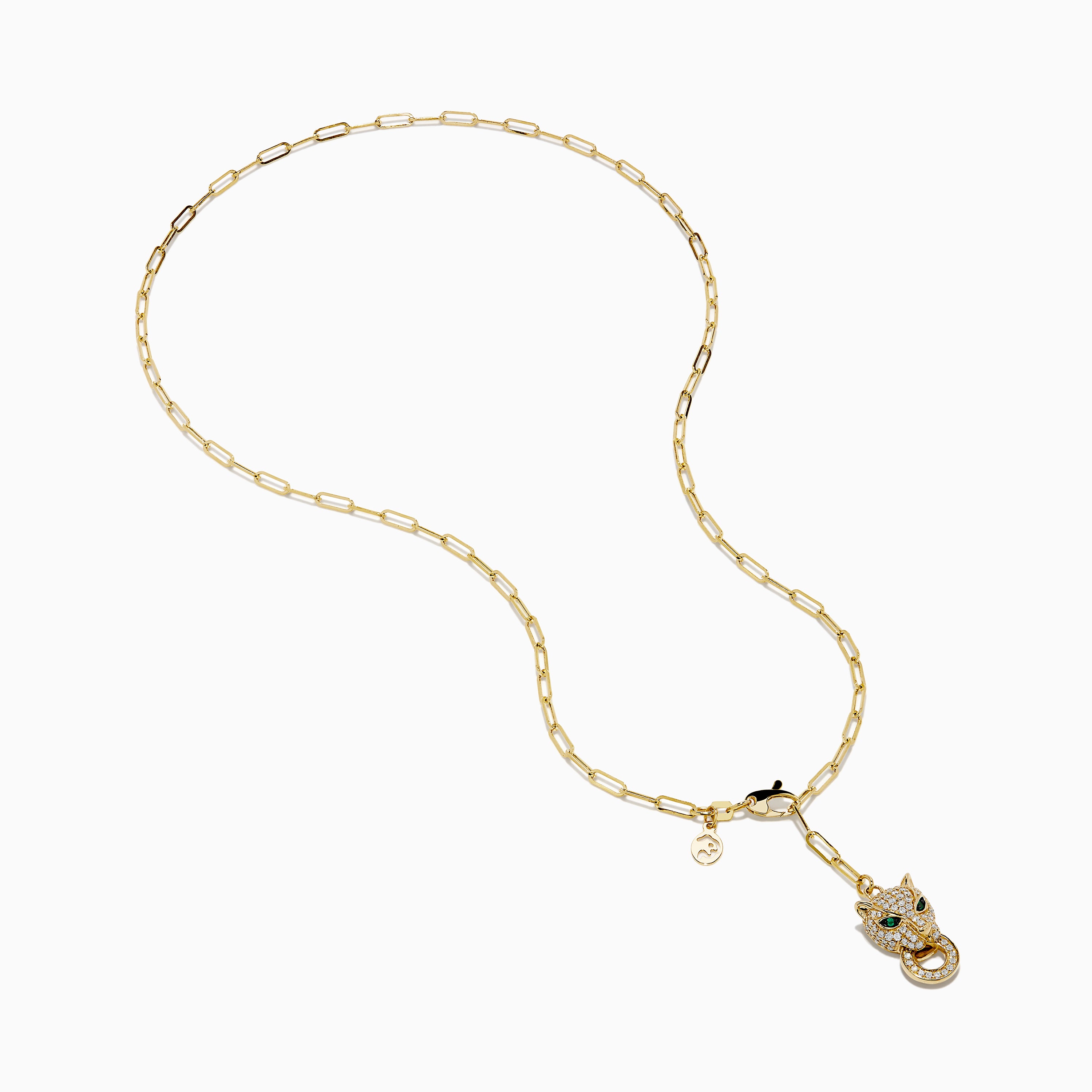 Signature 14K Yellow Gold Diamond and Emerald Panther Necklace ...