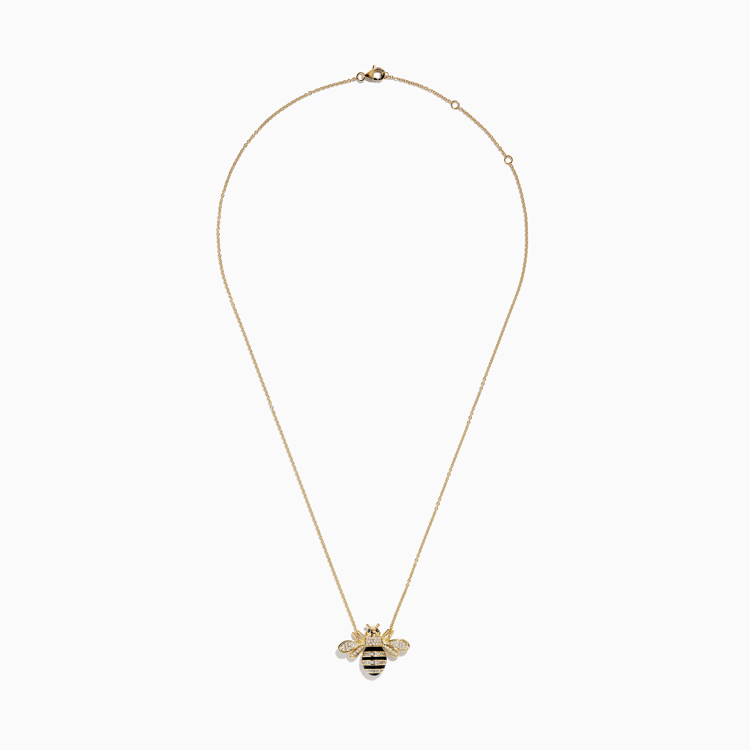 Safari 14K Yellow Gold Black and White Diamond Bee Necklace ...