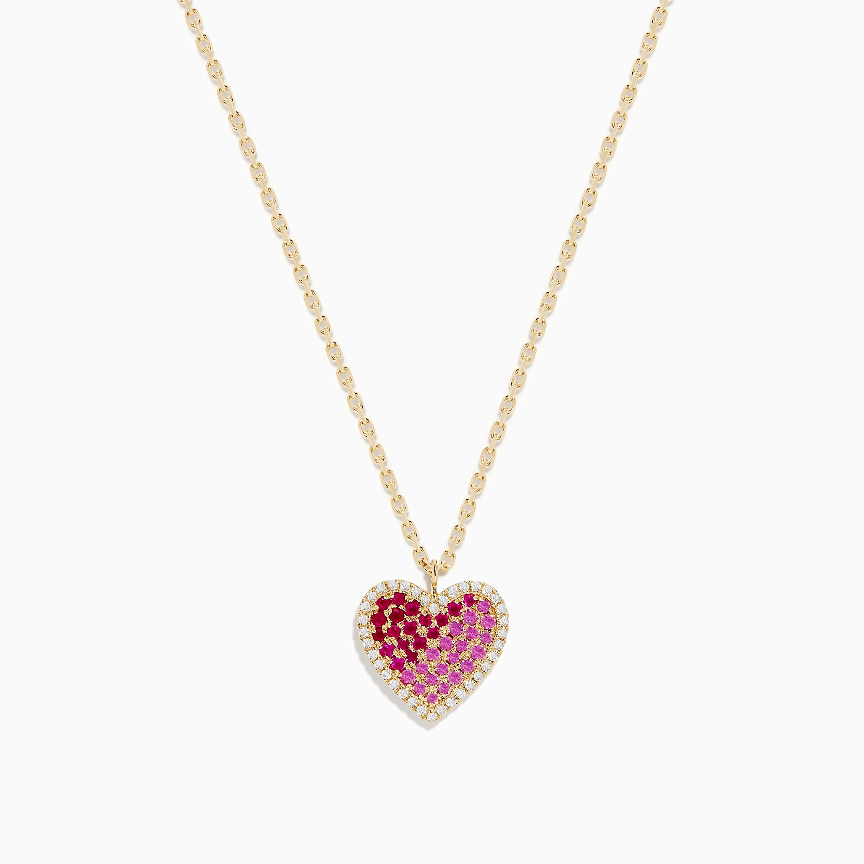 14K Yellow Gold Pink Sapphire, Ruby and Diamond Heart Pendant ...