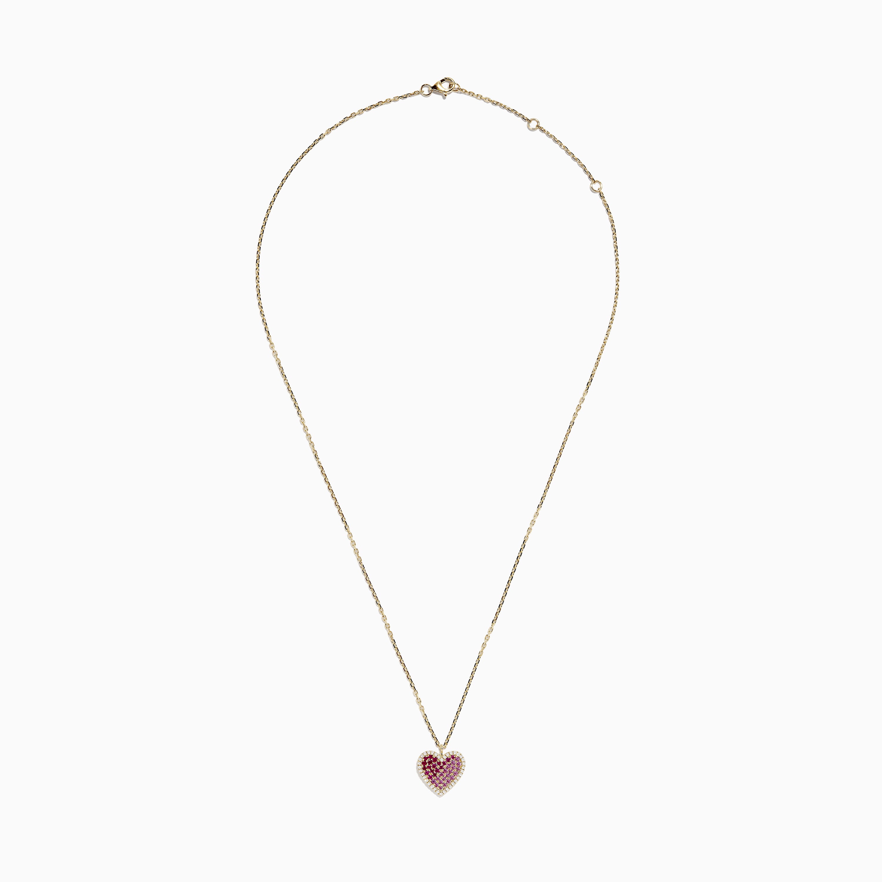 14K Yellow Gold Pink Sapphire, Ruby and Diamond Heart Pendant ...
