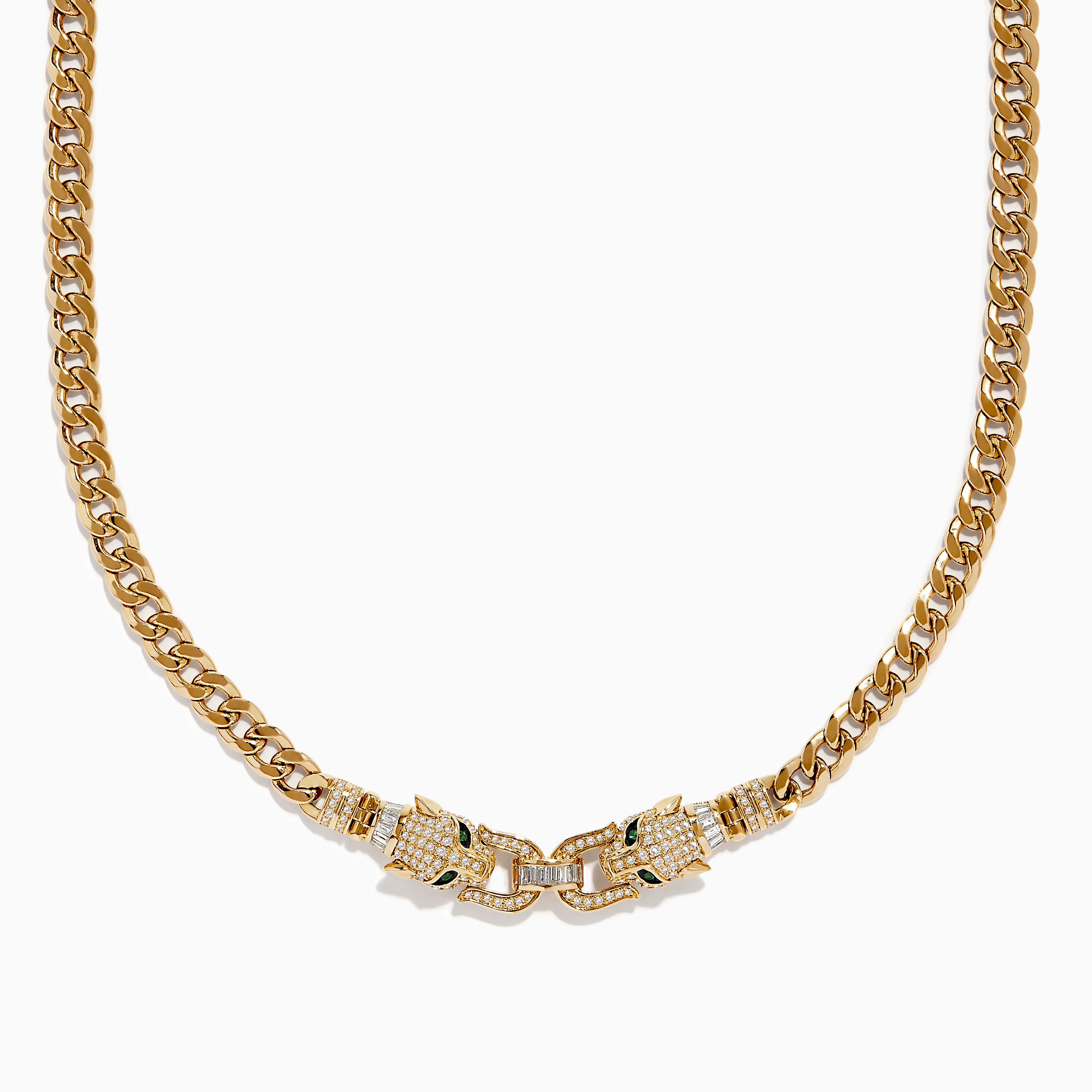 Signature 14K Yellow Gold Diamond and Emerald Panther Necklace ...