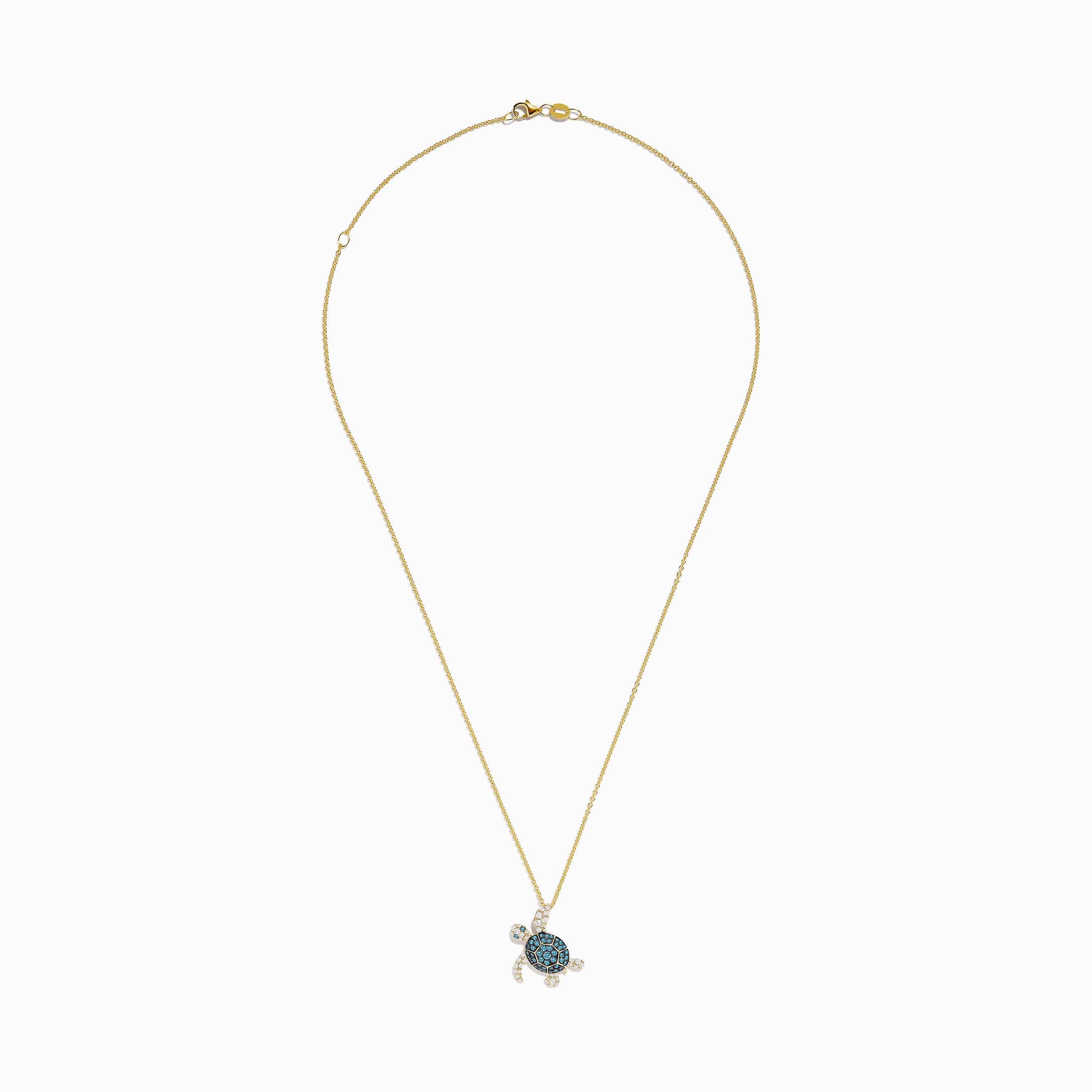 Seaside 14K Yellow Gold Blue and White Diamond Turtle Pendant ...