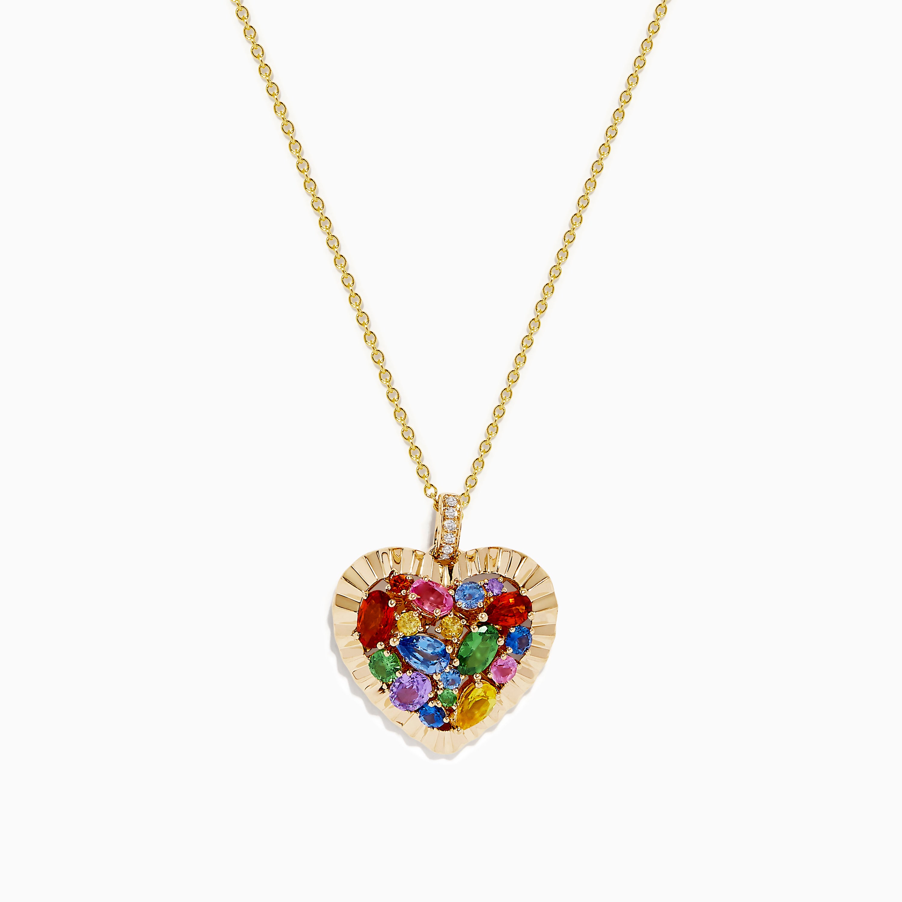 Watercolors 14K YGold Multi Sapphire and Diamond Heart Pendant ...