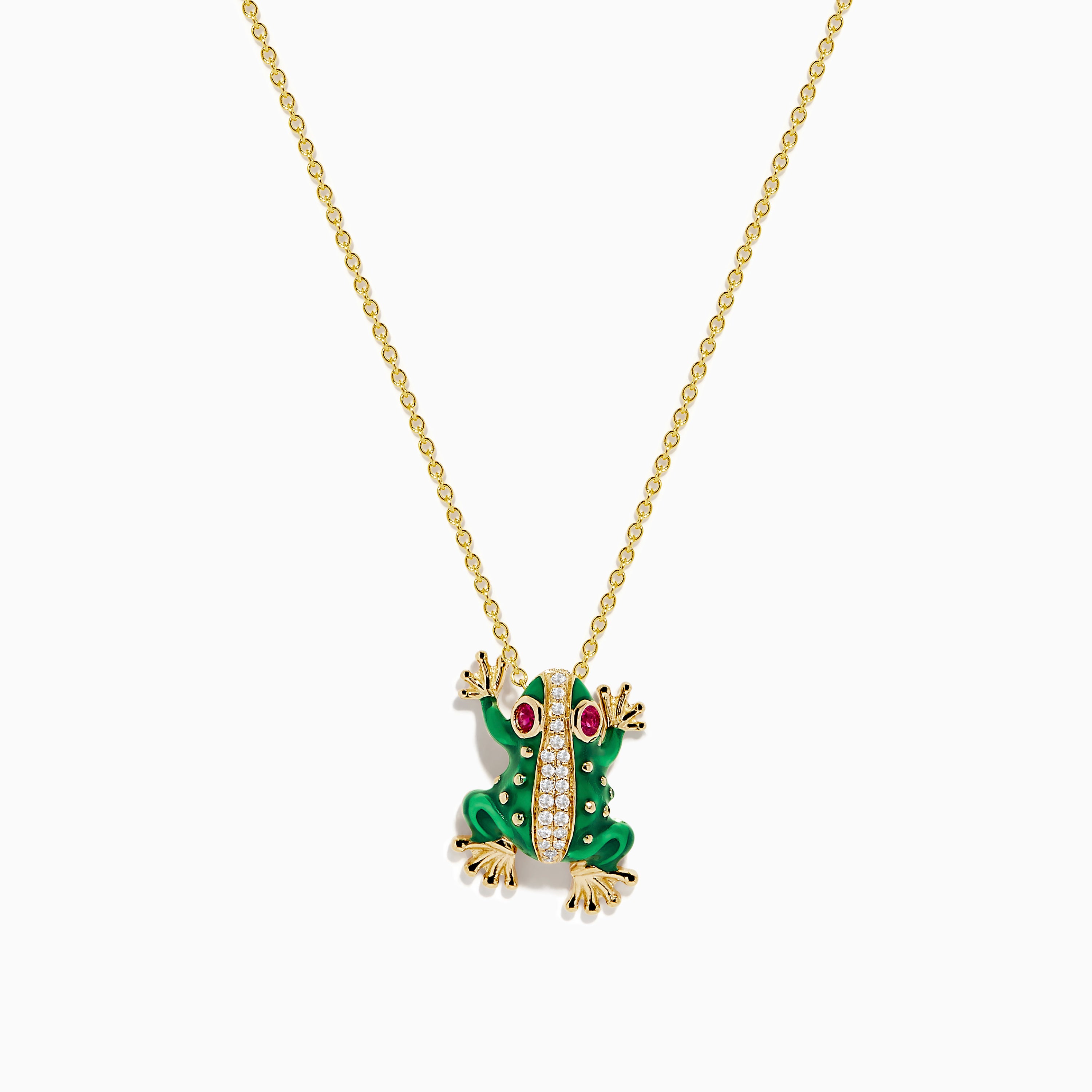 Safari 14K Yellow Gold Enamel, Diamond, and Ruby Frog Necklace ...