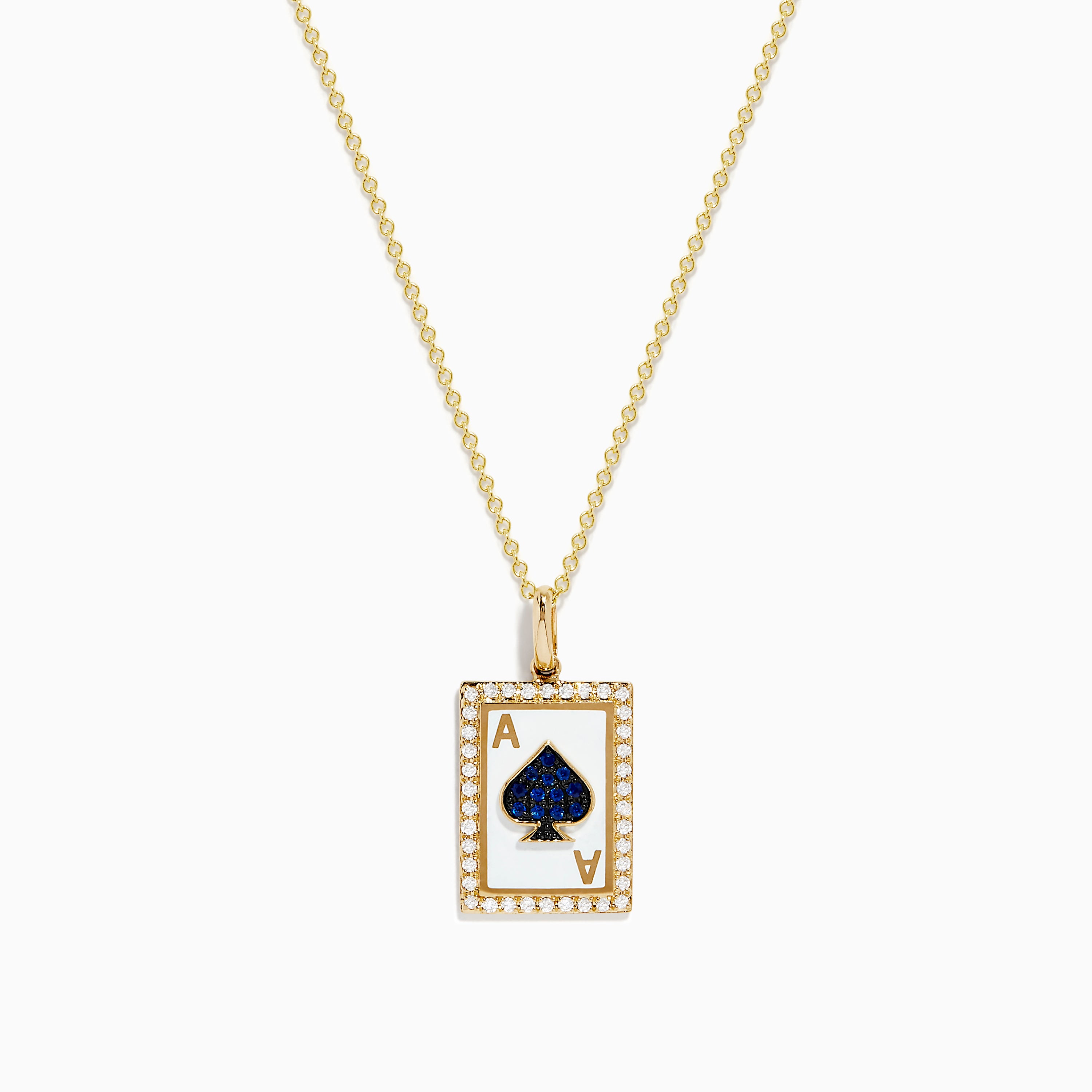 Casino 14K Yellow Gold Diamond and Sapphire Spade Card Pendant ...