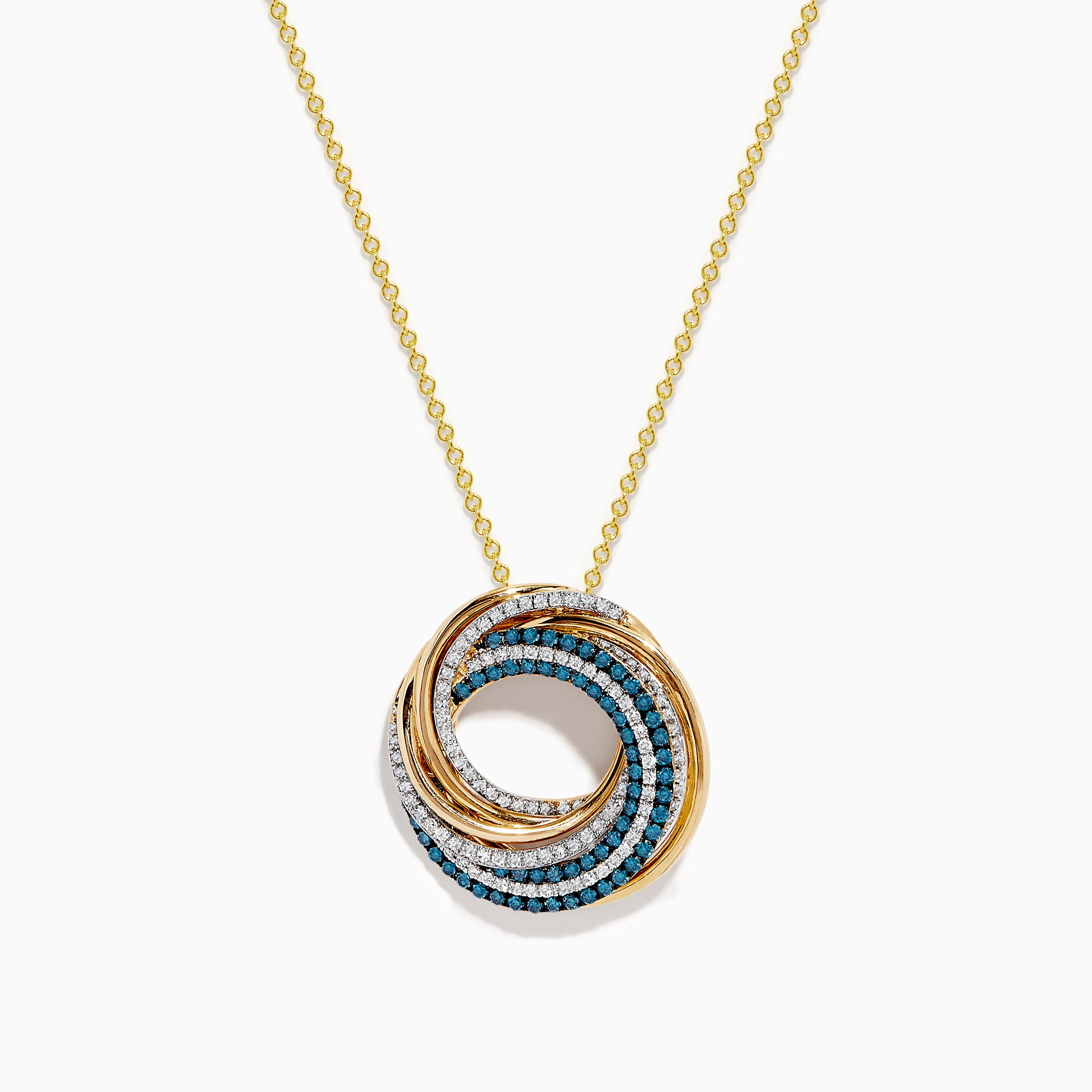 14K Yellow Gold Blue and White Diamond Circle Pendant – effyjewelry.com