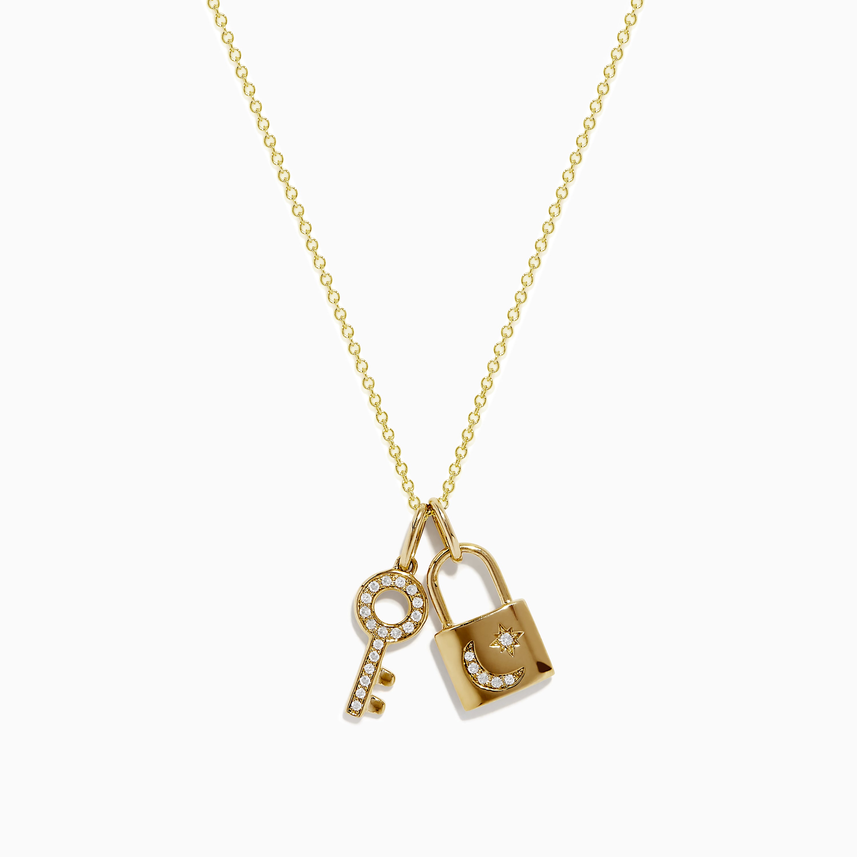 Novelty 14 Karat Yellow Gold Diamond Lock and Key Pendant – effyjewelry.com