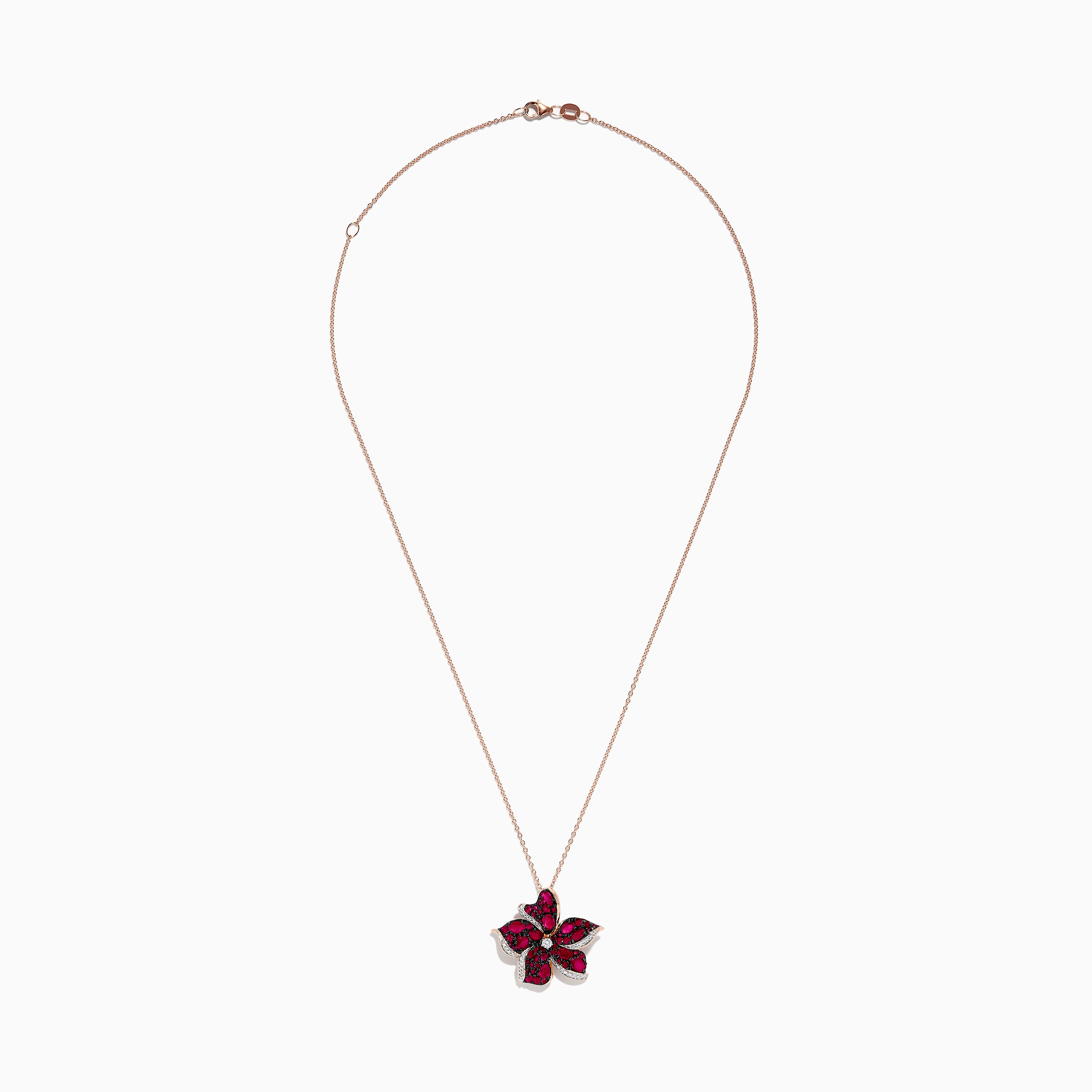 Ruby Royale 14K Rose Gold Ruby and Diamond Flower Pendant – effyjewelry.com