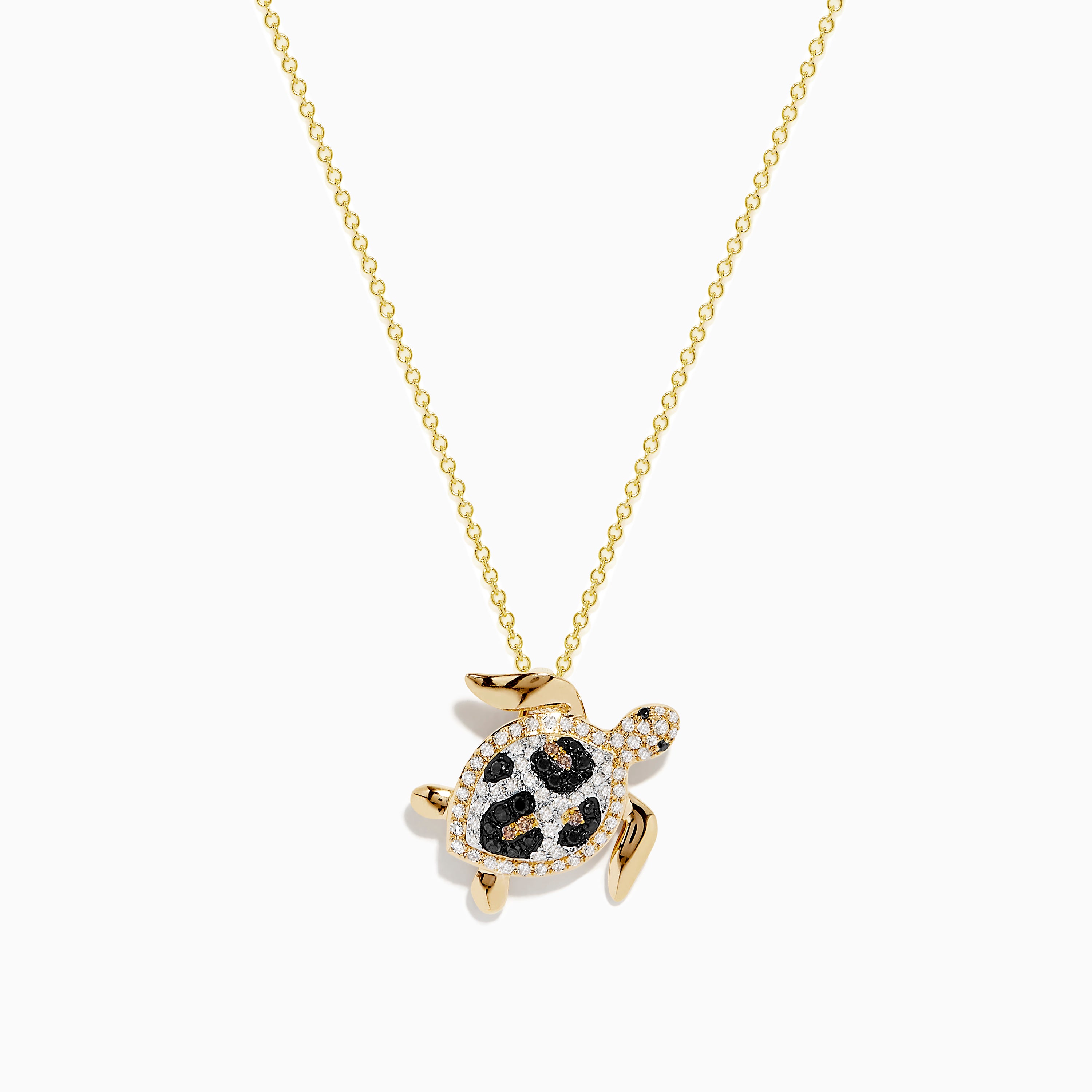 Seaside 14K Yellow Gold White, Black, and Brown Diamond Turtle Pendant ...