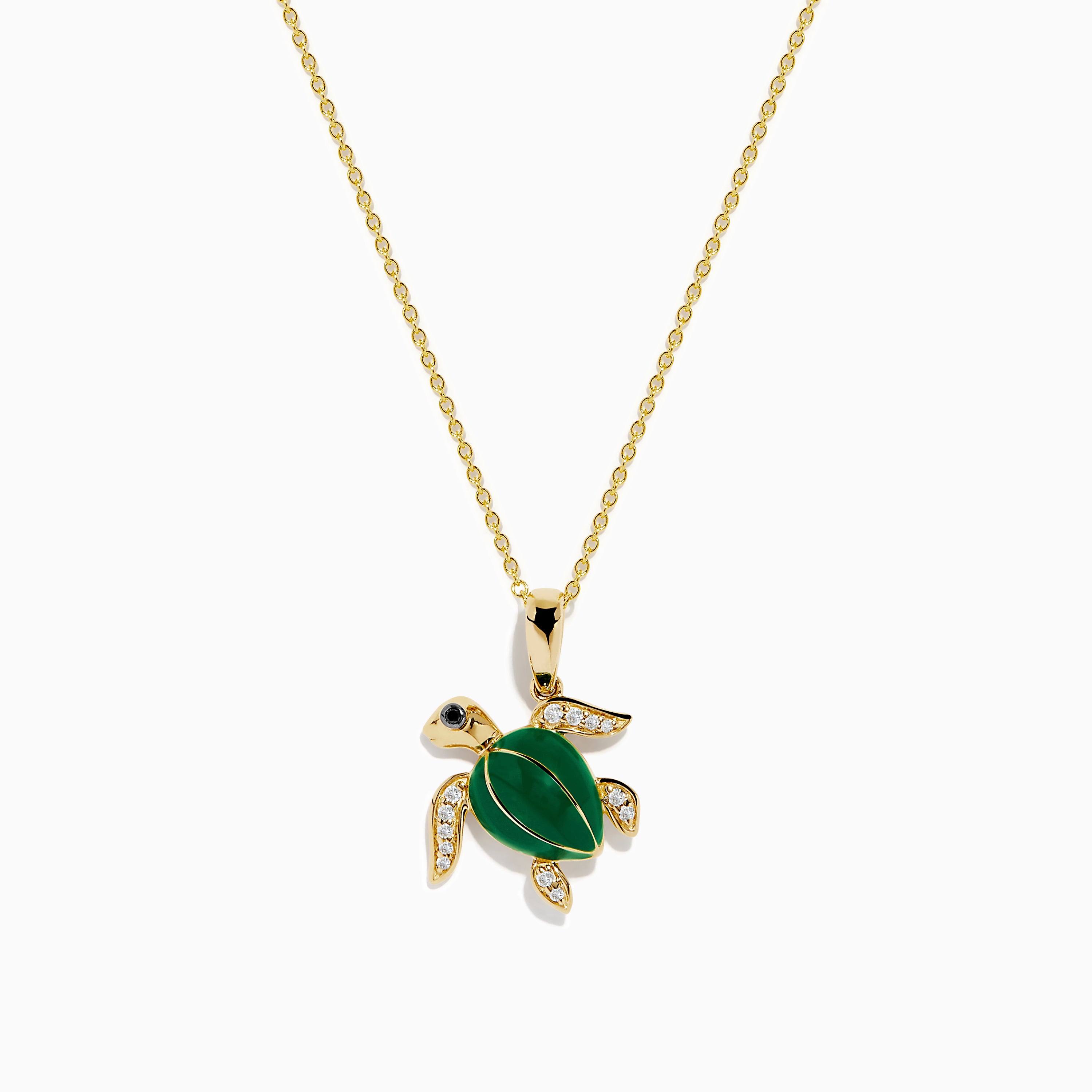 Seaside 14K Yellow Gold White and Black Diamond Enamel Turtle Pendant ...