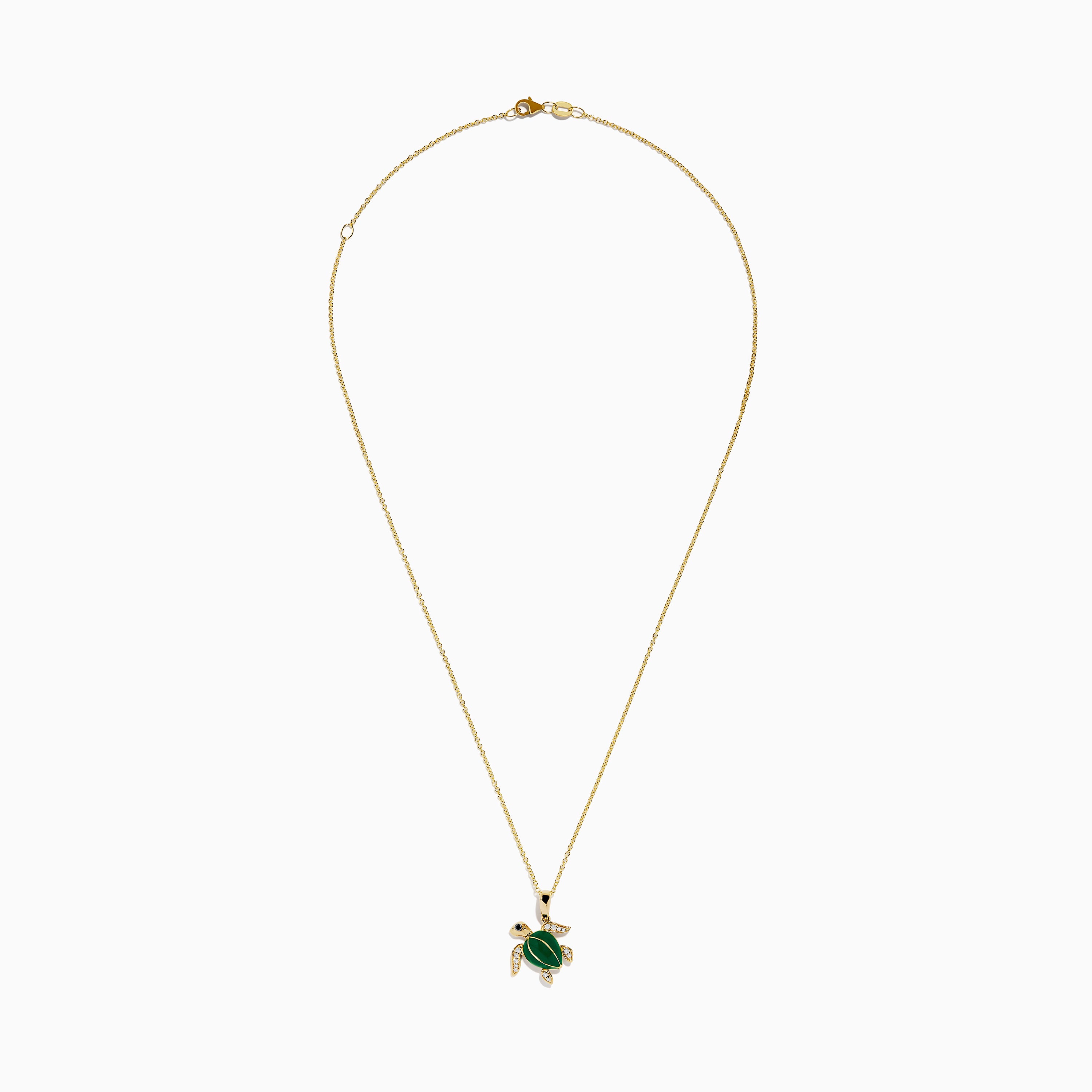 Seaside 14K Yellow Gold White and Black Diamond Enamel Turtle Pendant ...