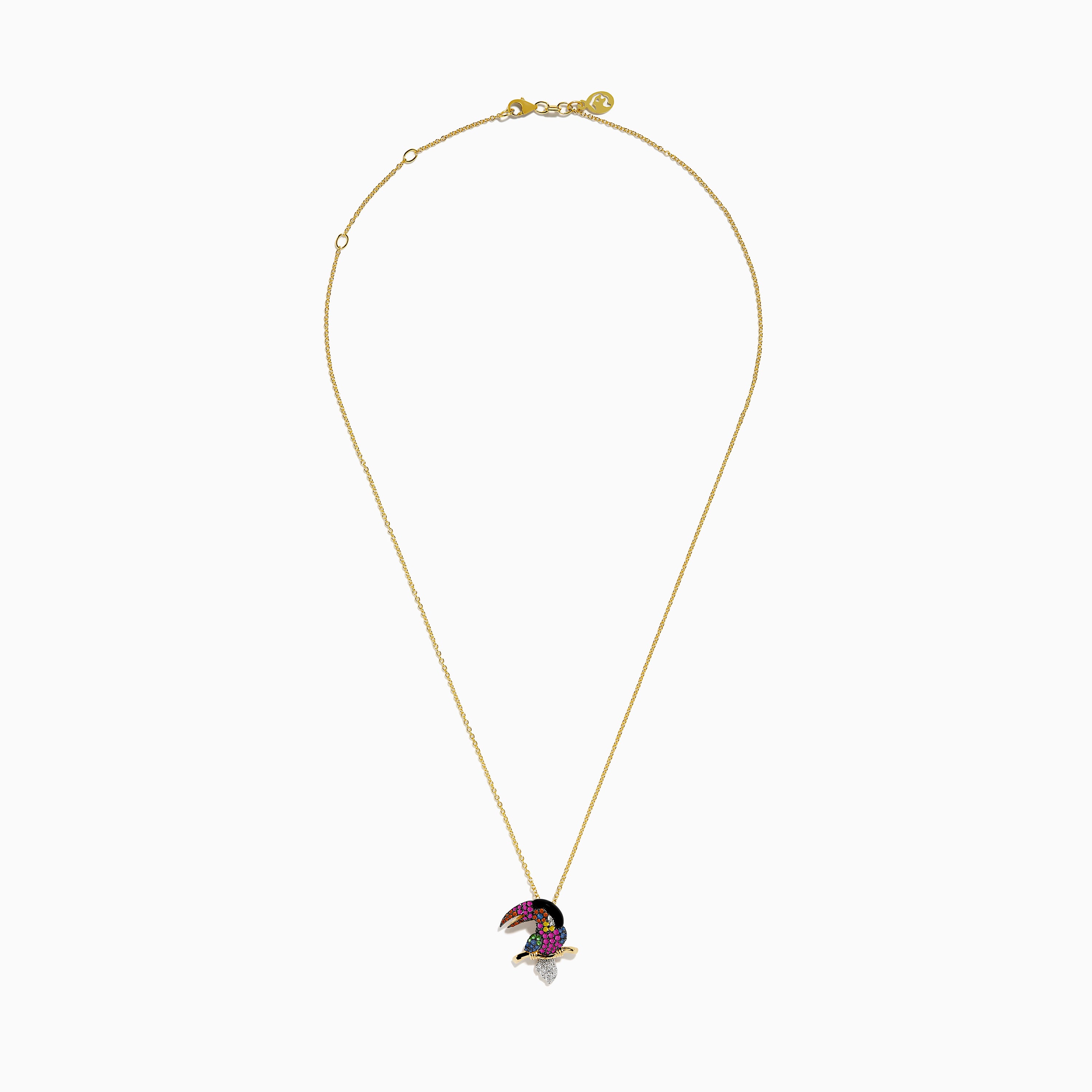 14K Yellow Gold Multi Color Sapphire Black Agate and Diamond Parrot Pe ...