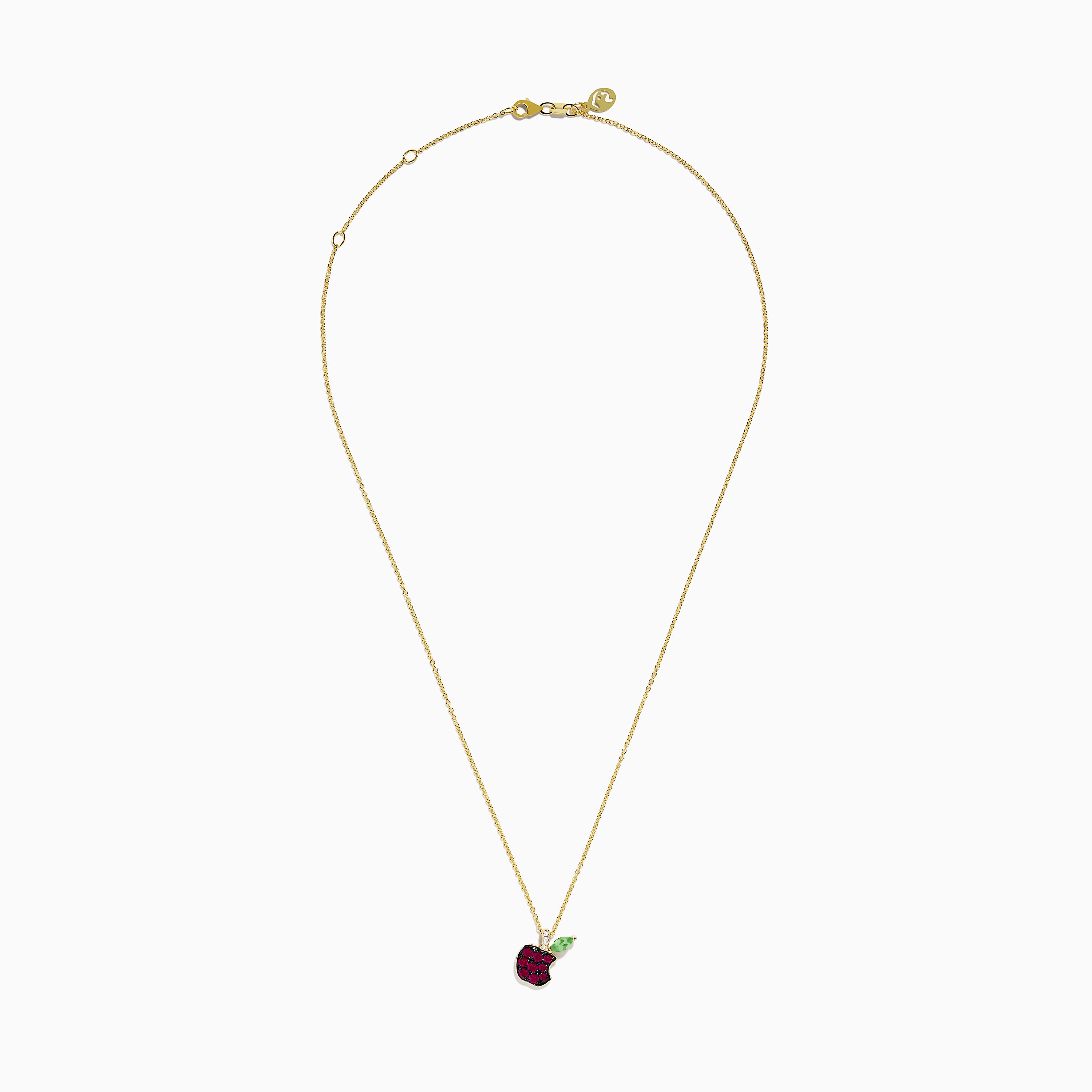 Novelty 14K Yellow Gold Ruby, Tsavorite and Diamond Apple Pendant ...