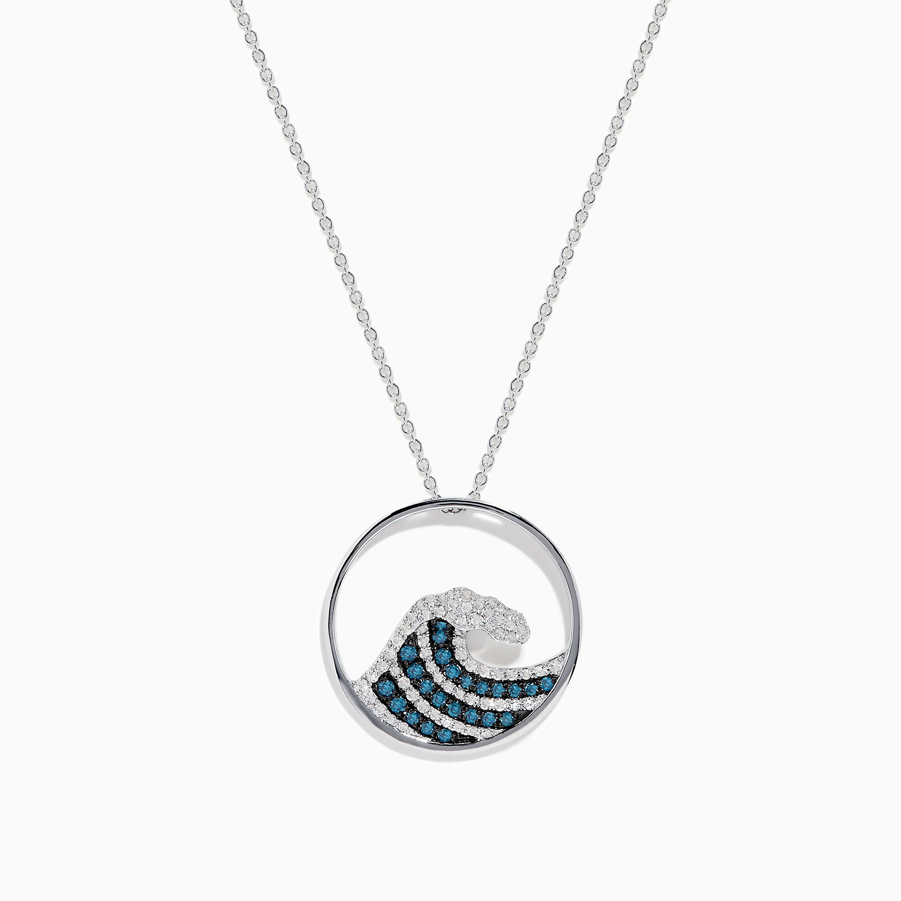 Seaside 14K White Gold Blue and White Diamond Wave Pendant ...