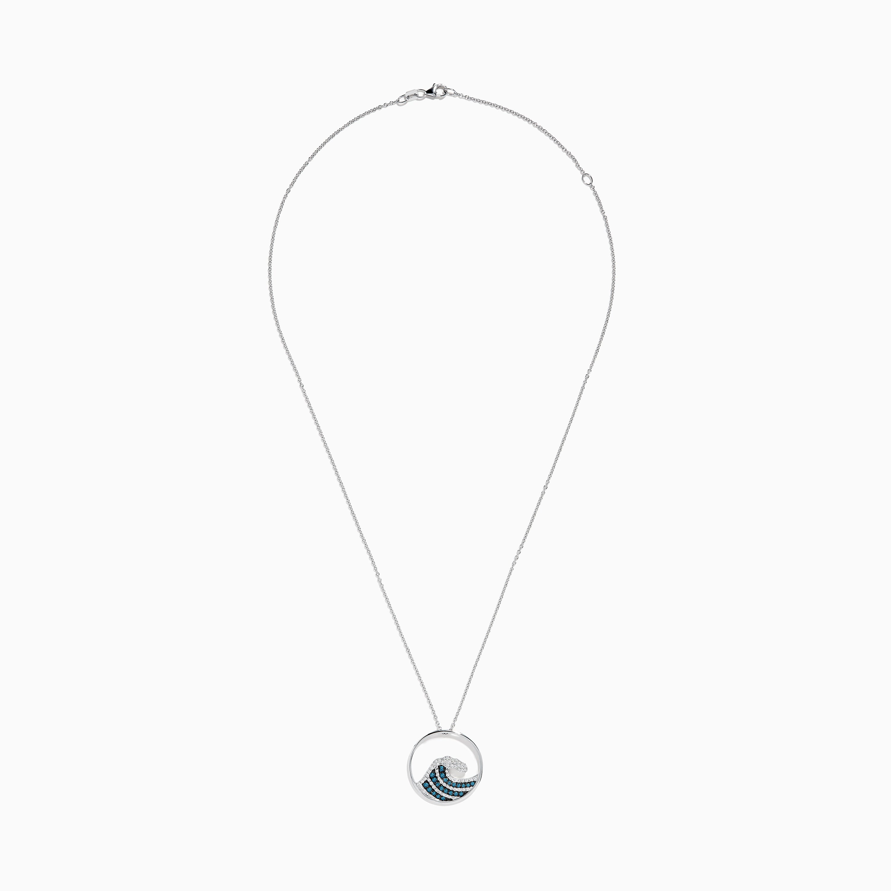 Seaside 14K White Gold Blue and White Diamond Wave Pendant ...
