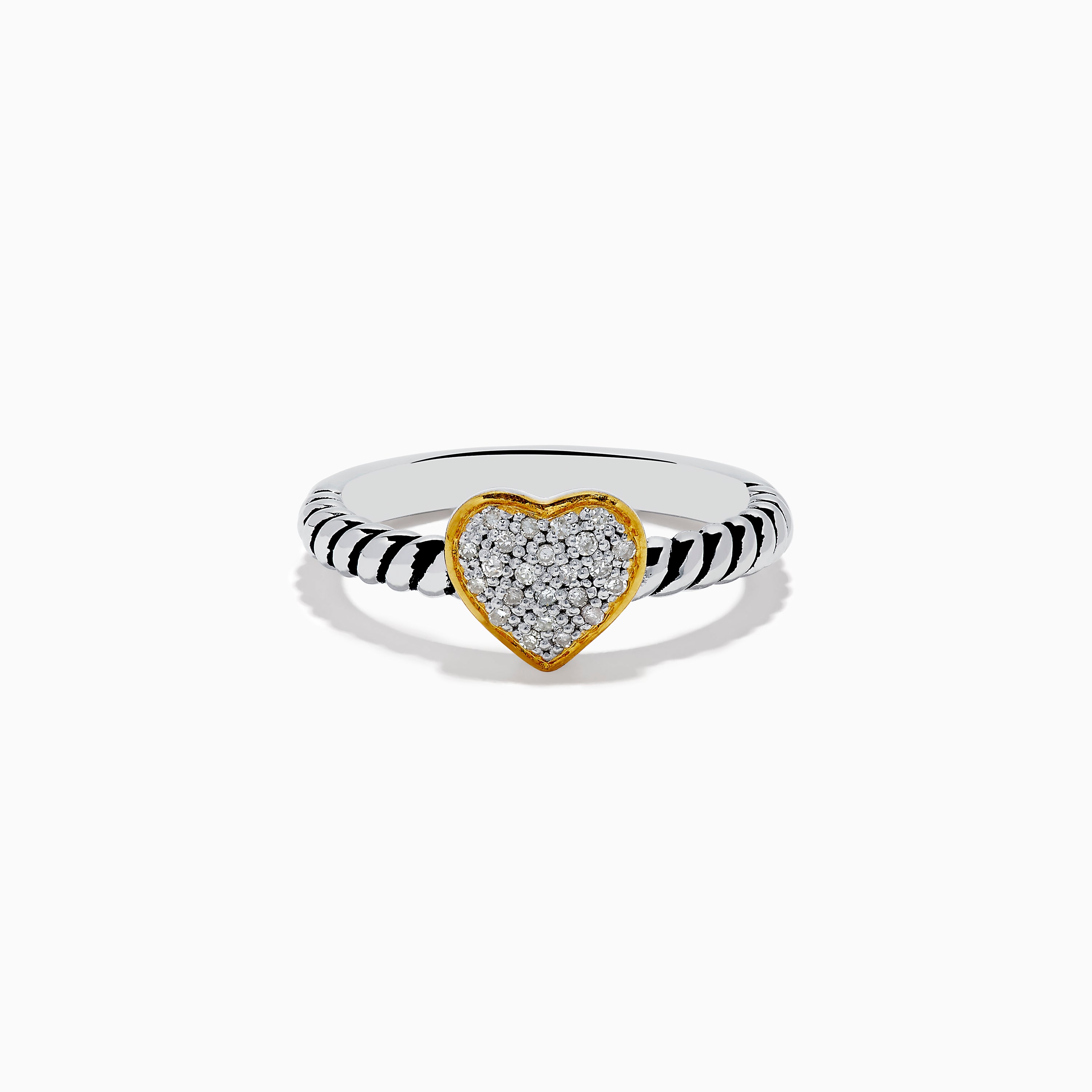 925 Sterling Silver Two Tone Gold Plated Diamond Heart Ring ...