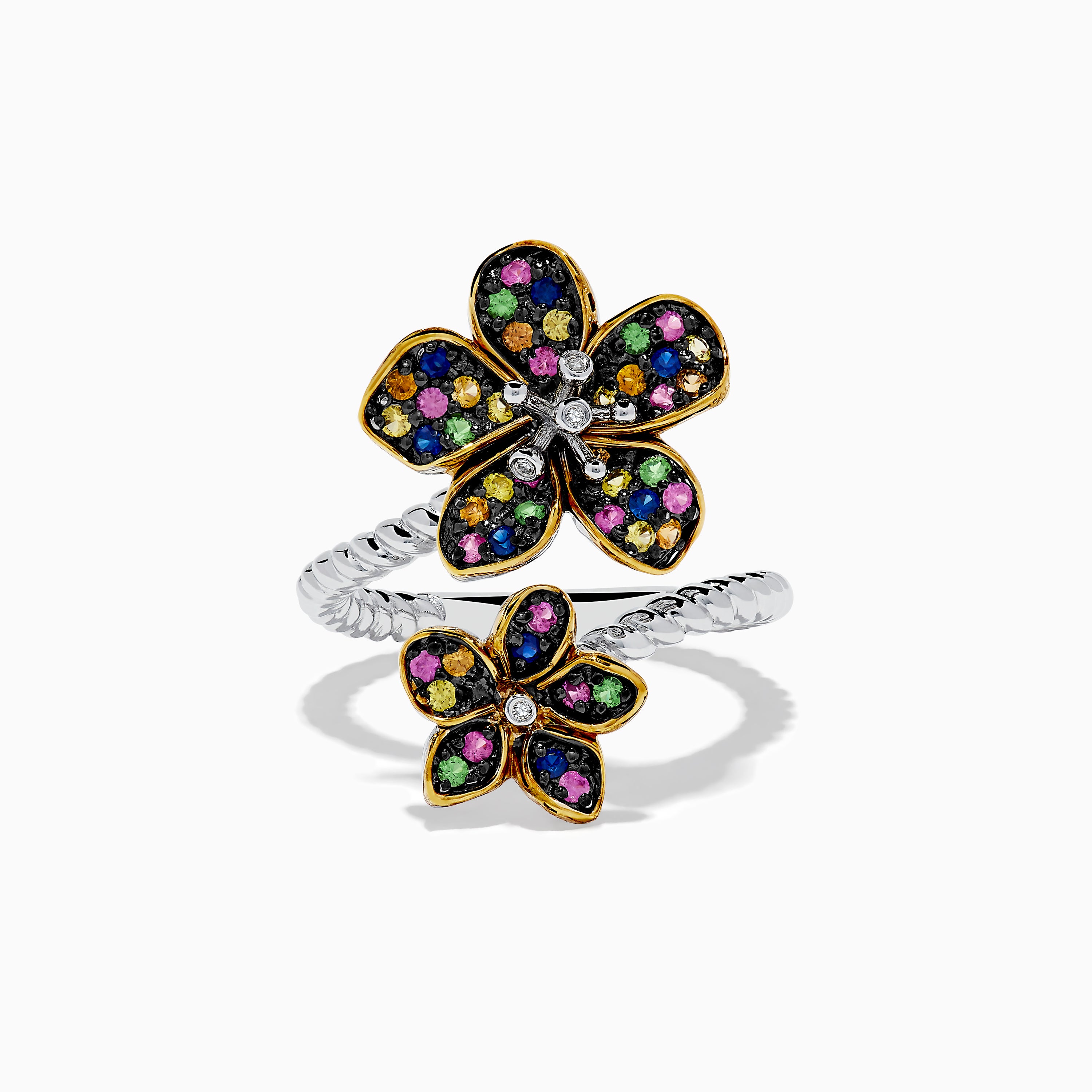 Splash Sterling Silver Diamond and Mulit Sapphires Flower Ring ...