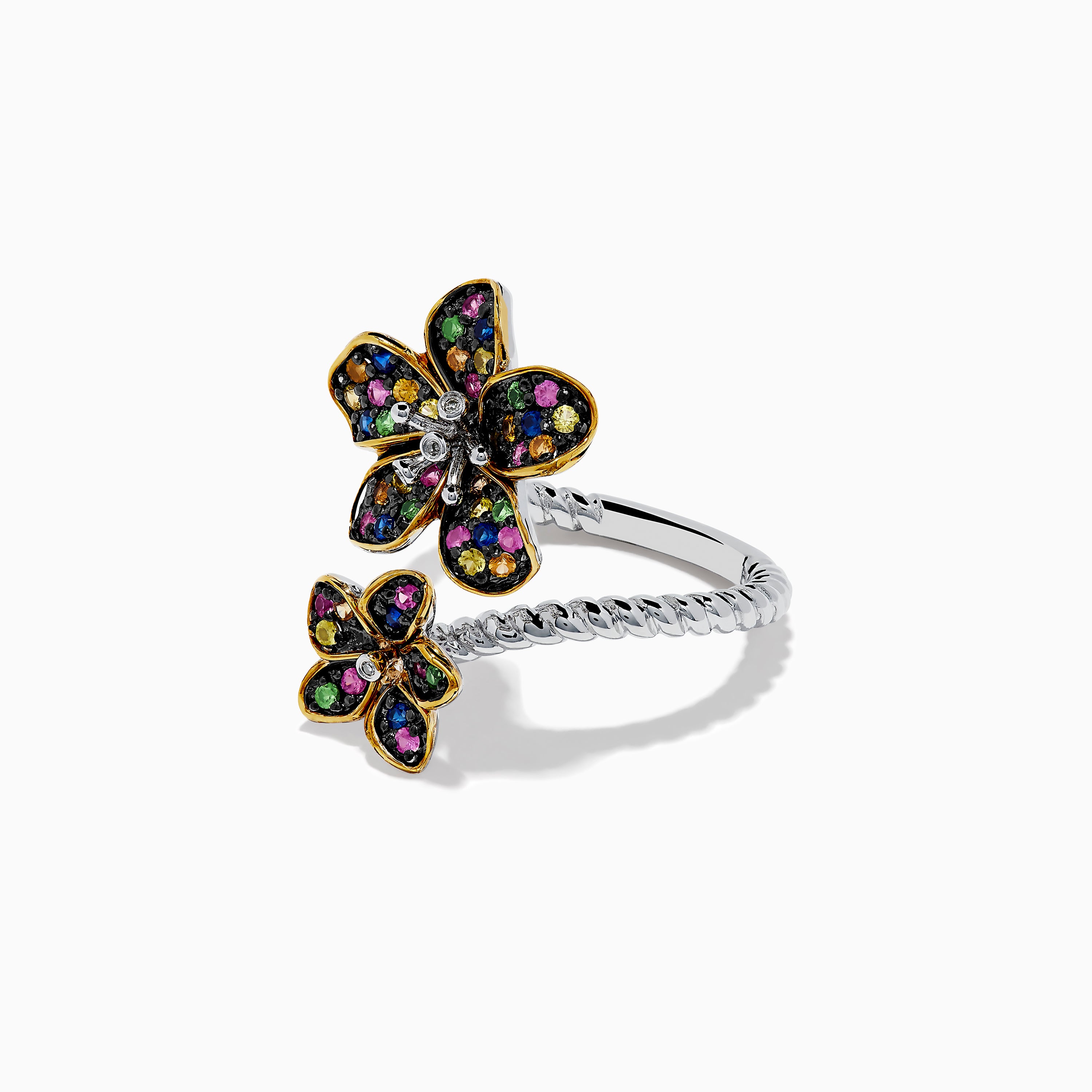 Splash Sterling Silver Diamond and Mulit Sapphires Flower Ring ...