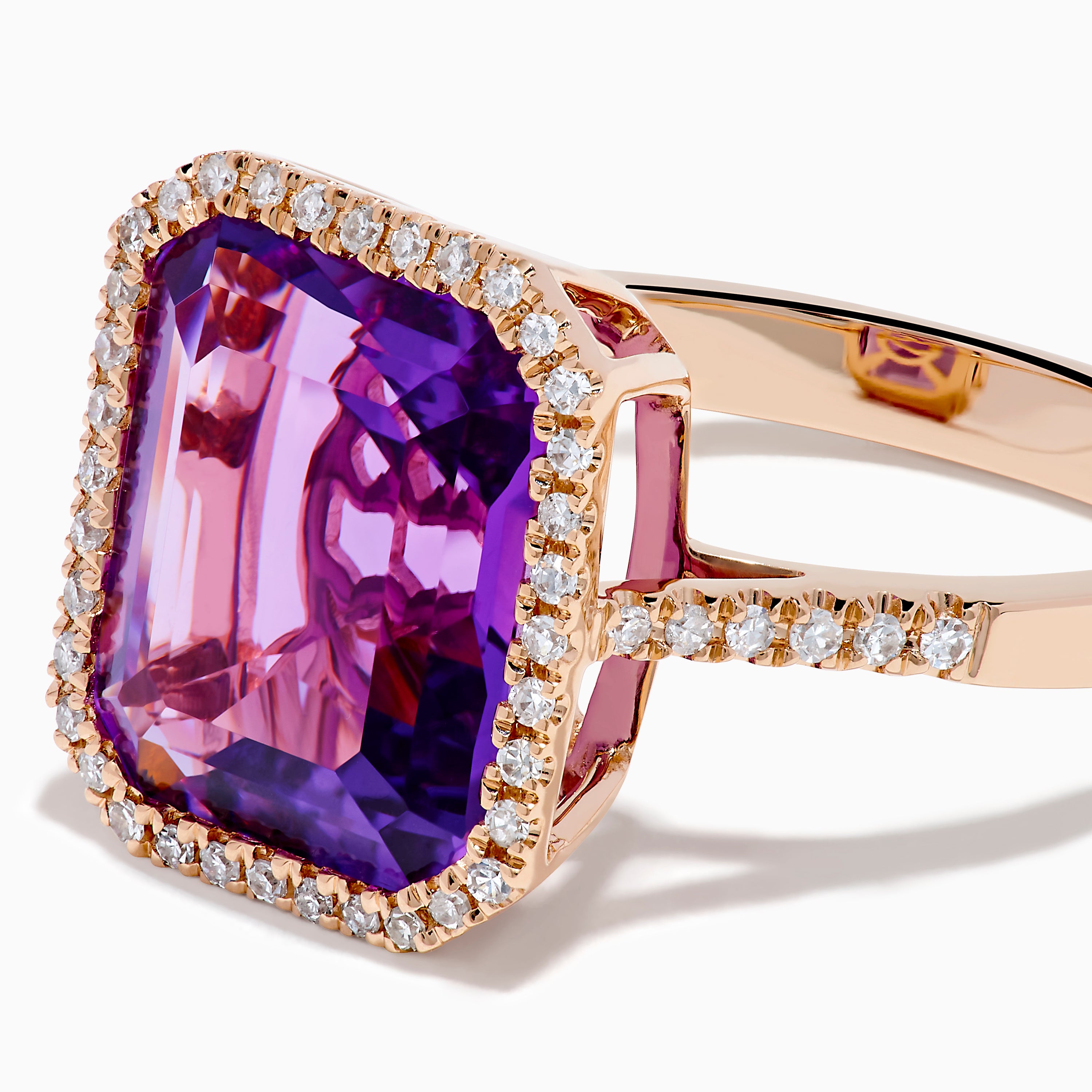 14K Rose Gold Amethyst and Diamond Halo Ring – effyjewelry.com