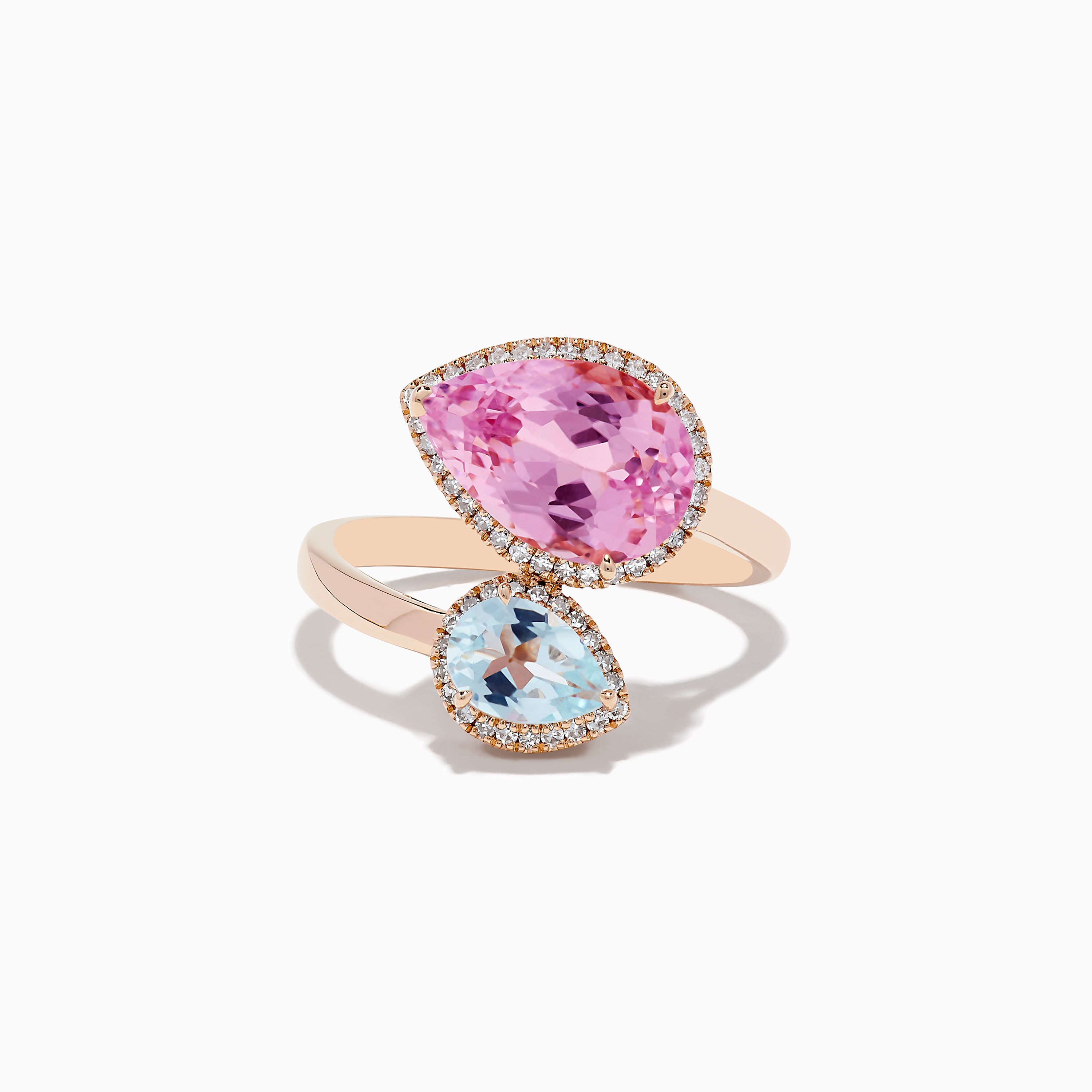 14K Rose Gold Kunzite and Aquamarine Diamond Toi et Moi Ring ...