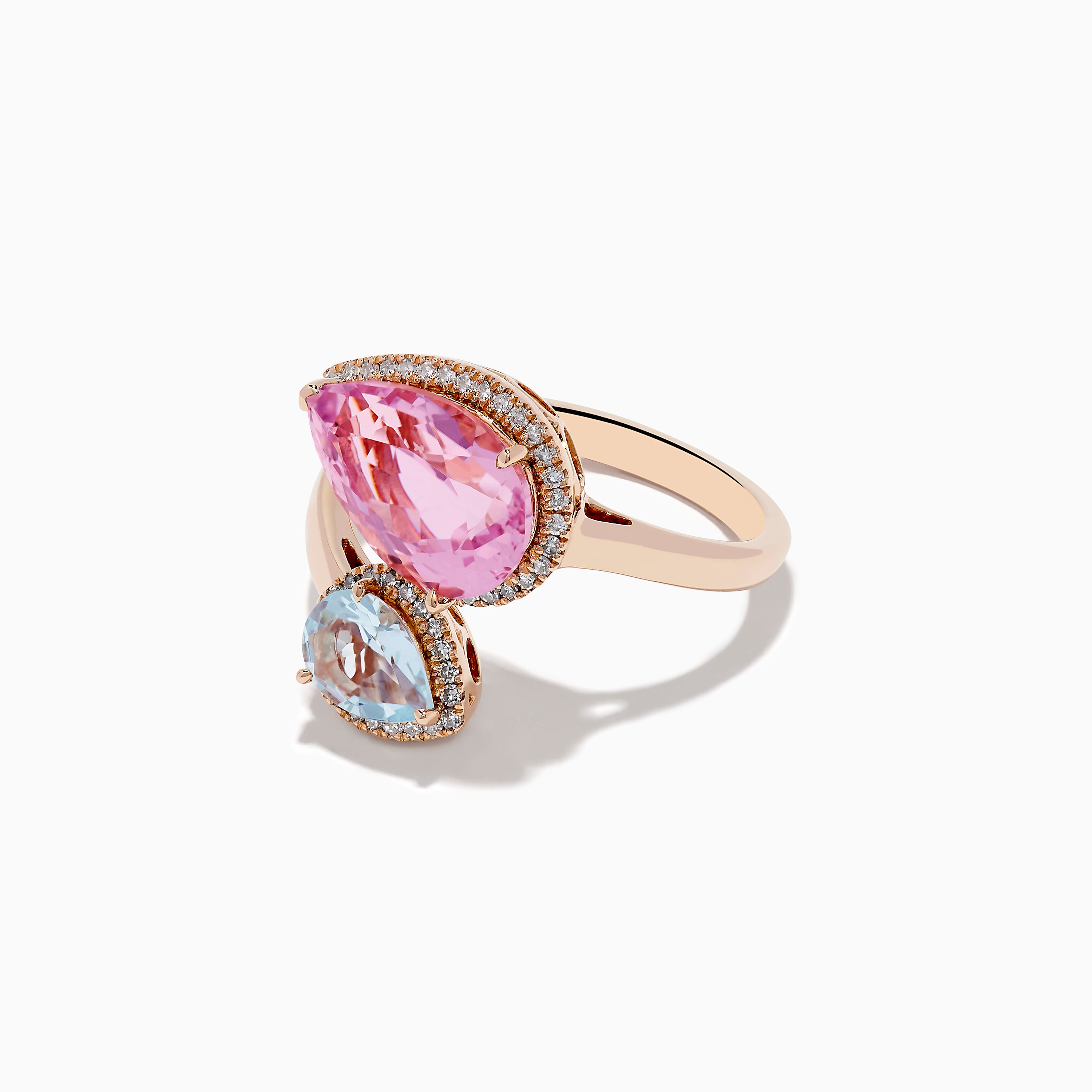 14K Rose Gold Kunzite and Aquamarine Diamond Toi et Moi Ring ...