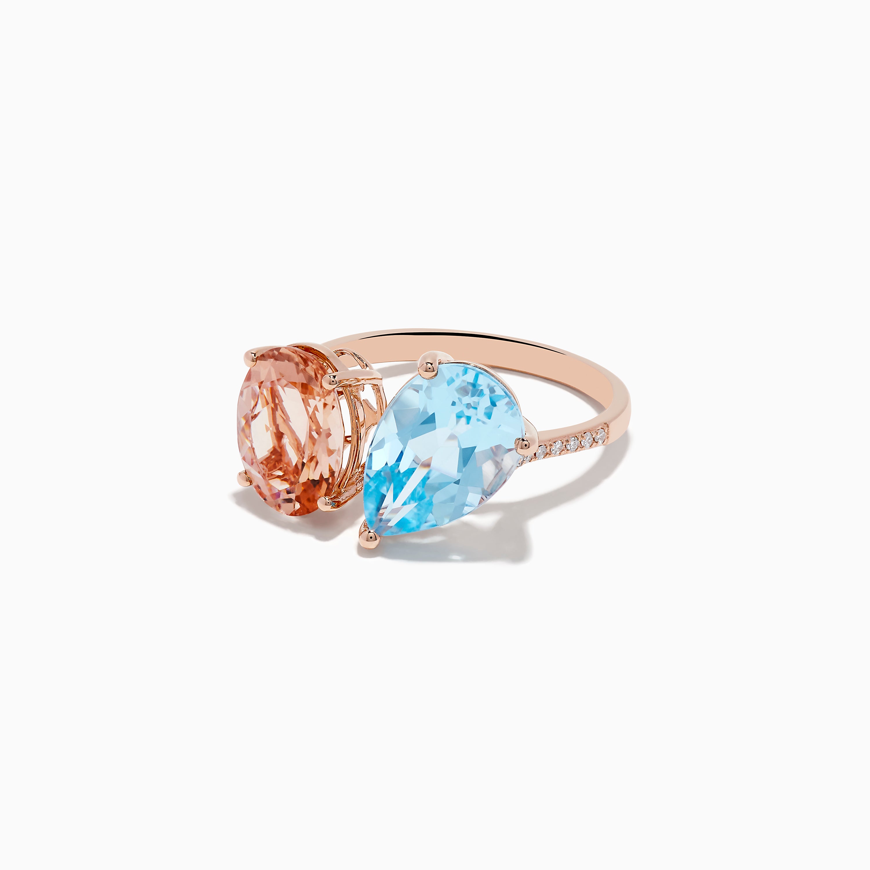 14K Rose Gold Blue Topaz, Morganite, and Diamond Toi Et MoiRing ...