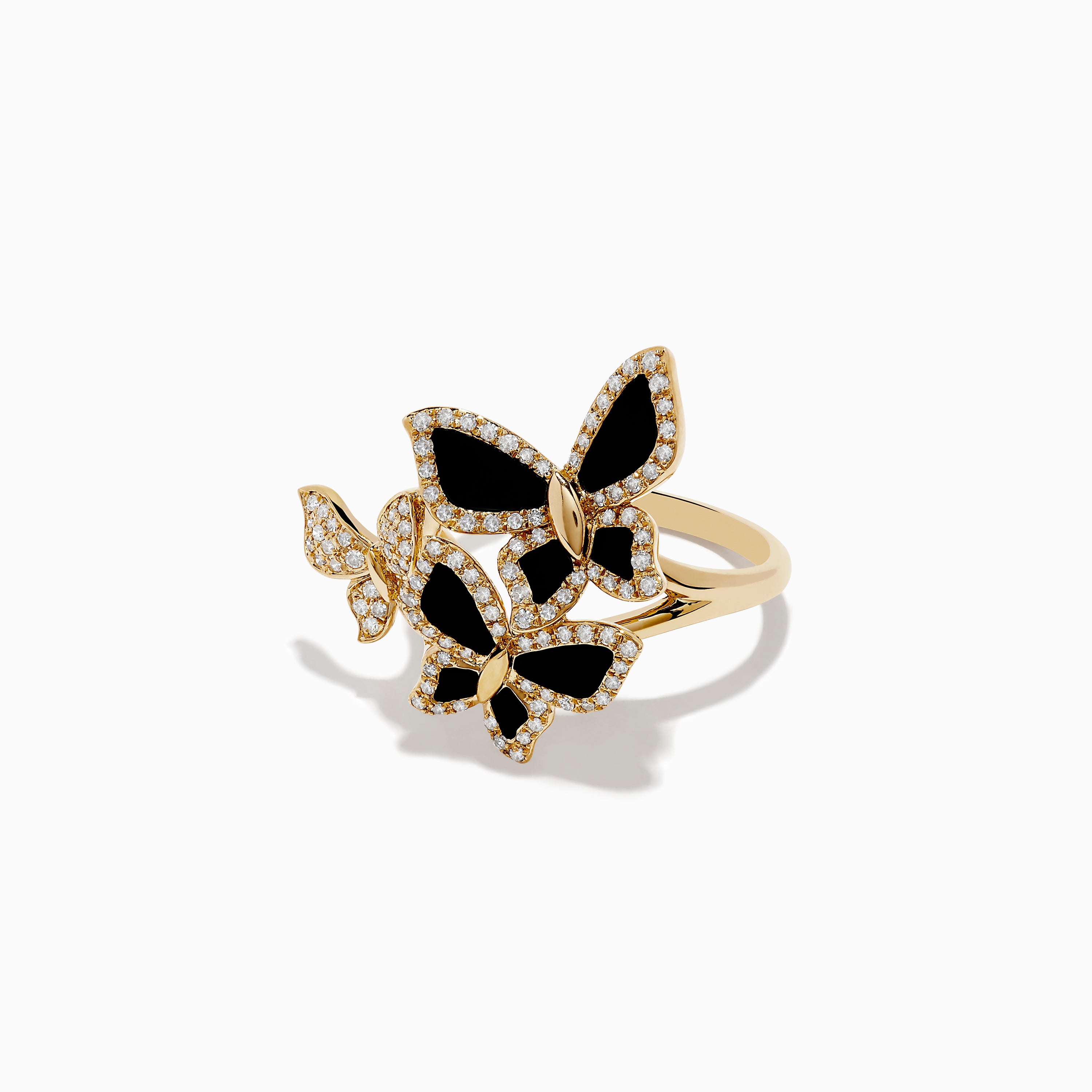 Nature 14K Yellow Gold Onyx and Diamond Multi Butterfly Ring – effyjewelry.com
